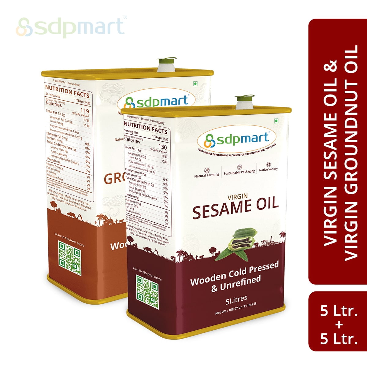 SDPMart 10L Combo Pack - Organic Cold Pressed Virgin Sesame & Peanut ...