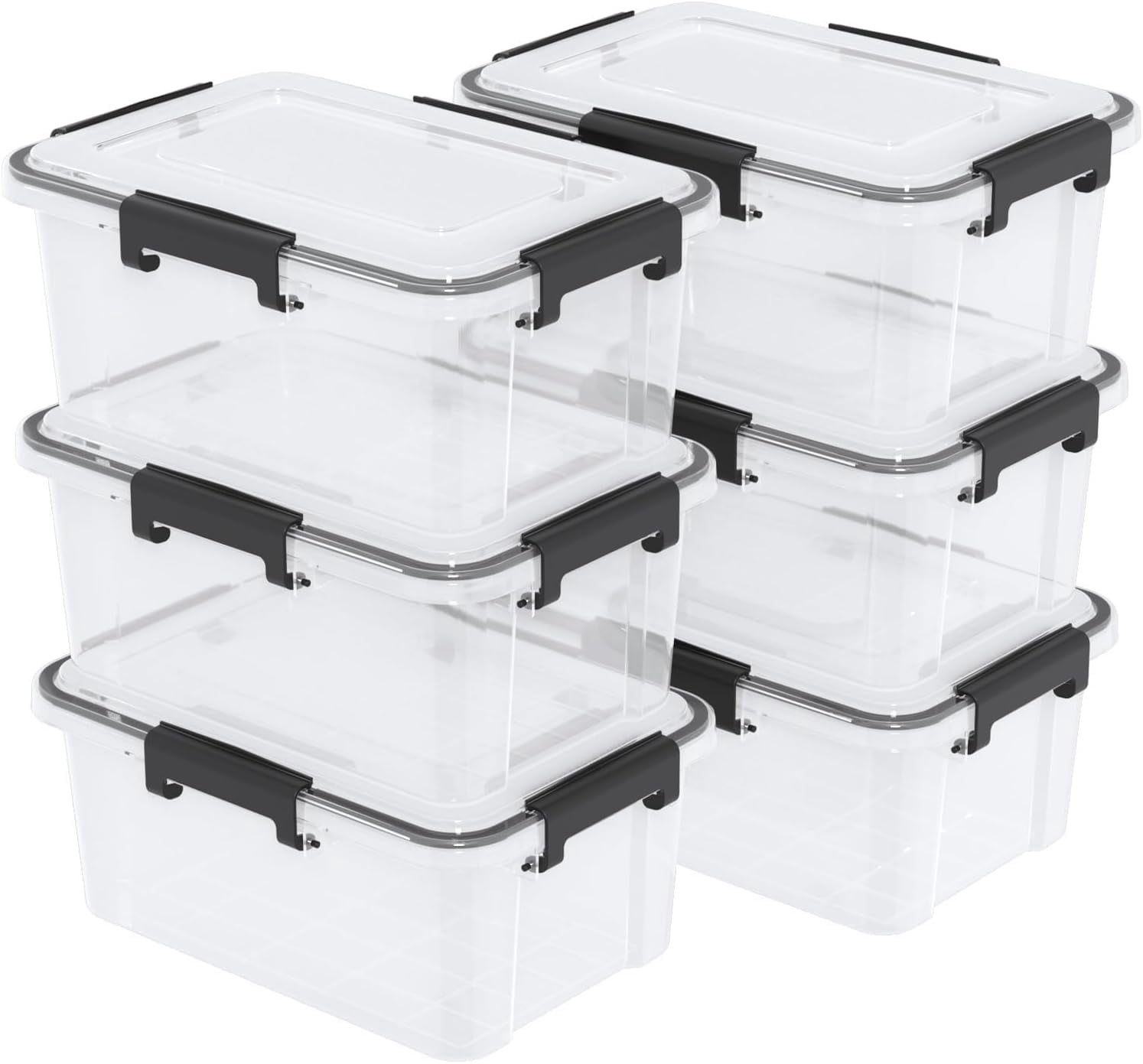 10 Liter Plastic Airtight torage Conatiner, 6 Pack Clear Boxes with ...