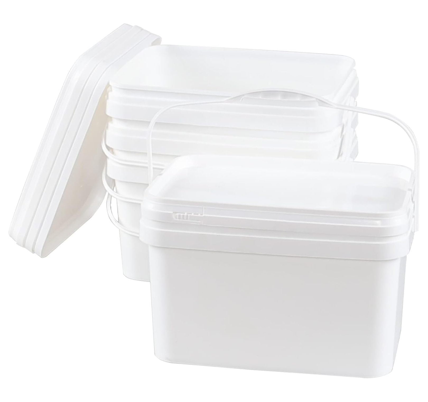10 Liter Rectangular Storage Buckets with Lids/Handles, White Plastic Pail Set of 4 - Walmart.com
