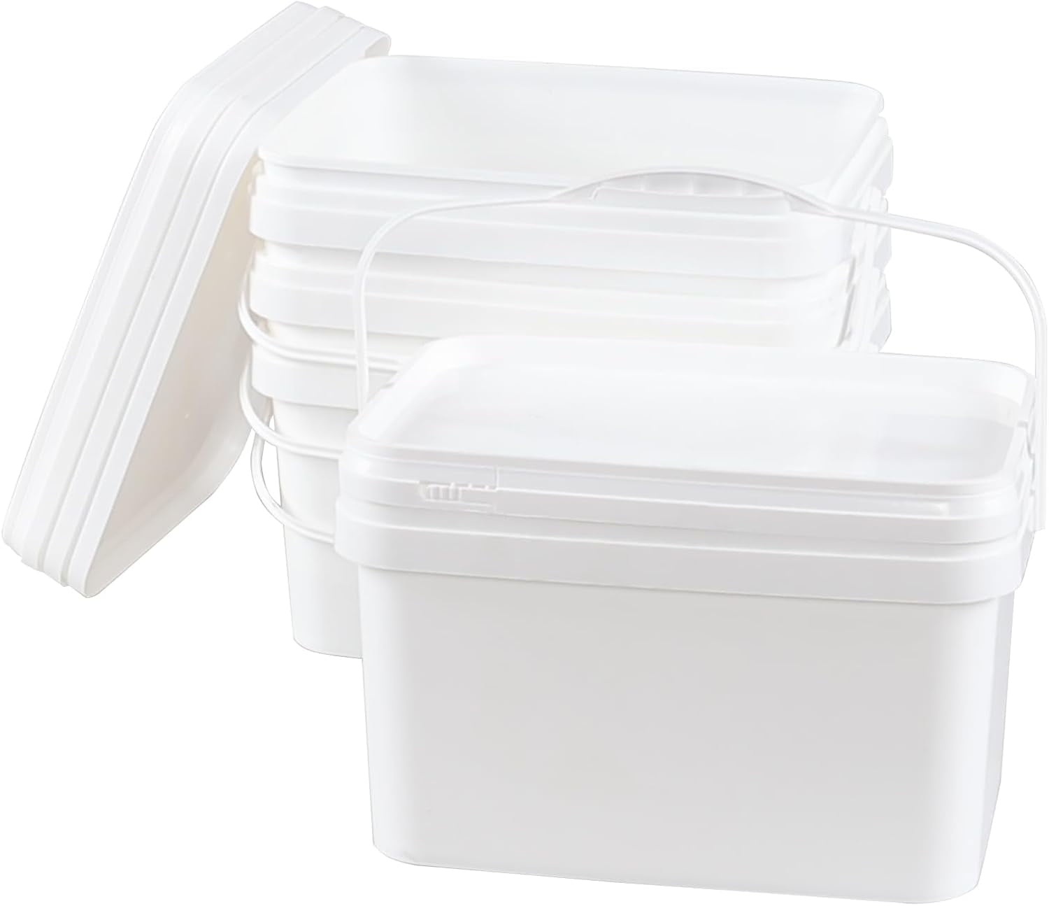 10 Liter Rectangular Storage Buckets with Lids/Handles, White Plastic ...