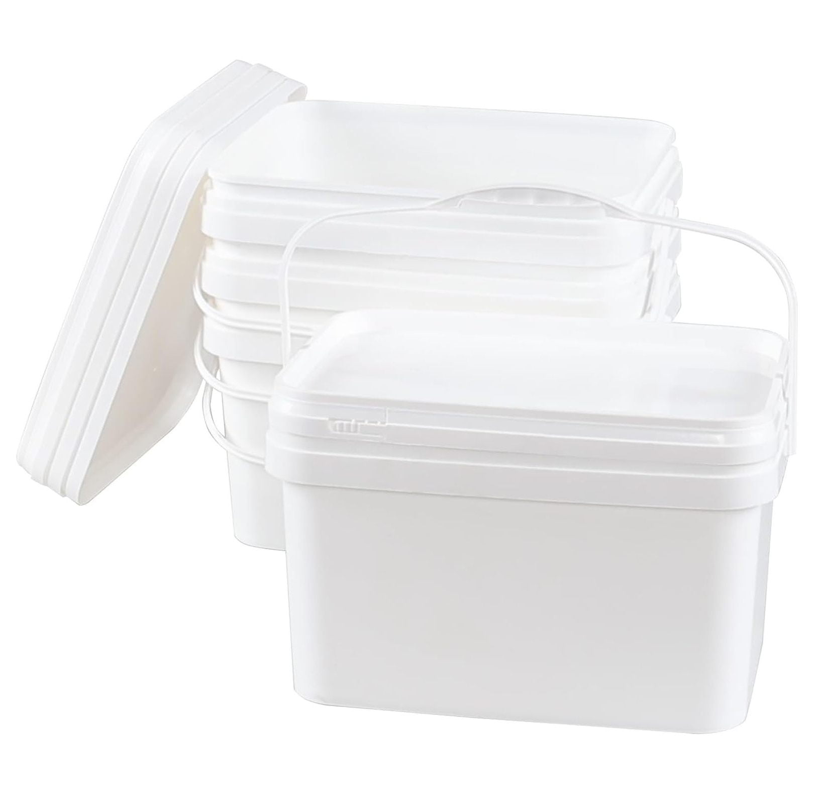10 Liter Rectangular Storage Buckets with Lids/Handles, White Plastic ...