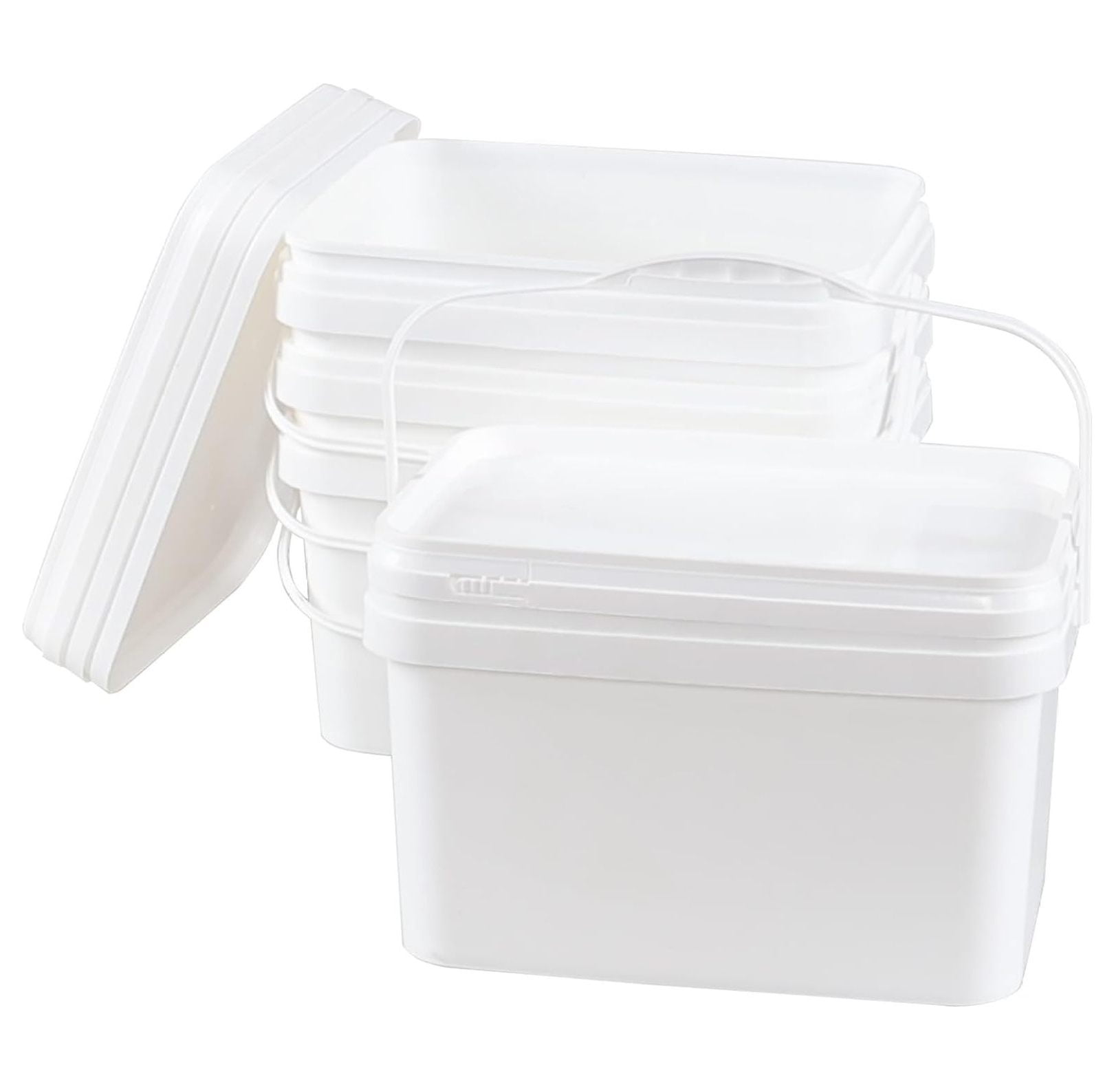 10 Liter Rectangular Storage Buckets with Lids/Handles, White Plastic ...