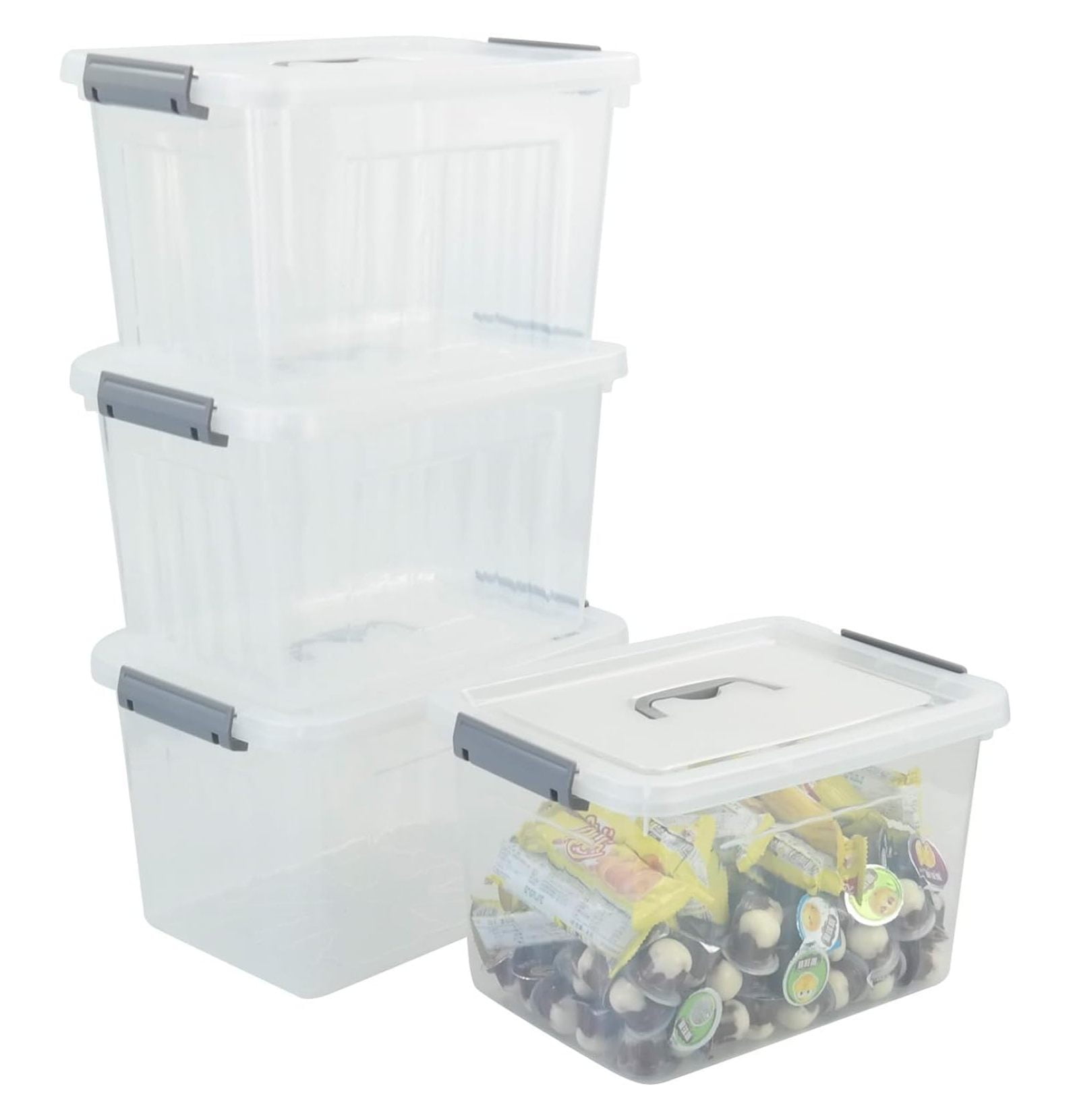10 Liter Storage Boxes, Clear Plastic Storage Totes with Lids Set of 4 ...