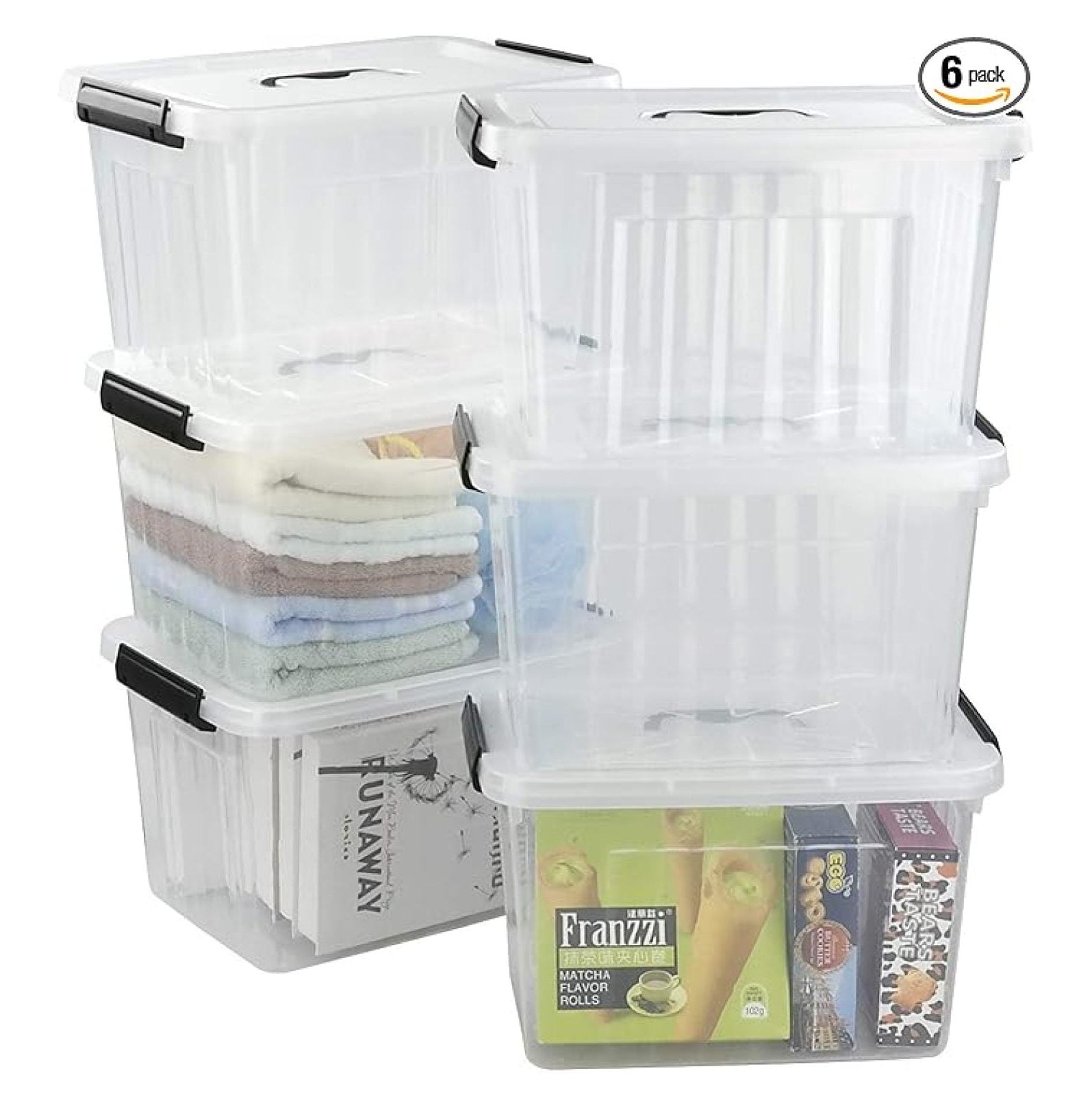 10 Liter Storage Boxes, Clear Plastic Storage Totes with Lids Set of 6 ...