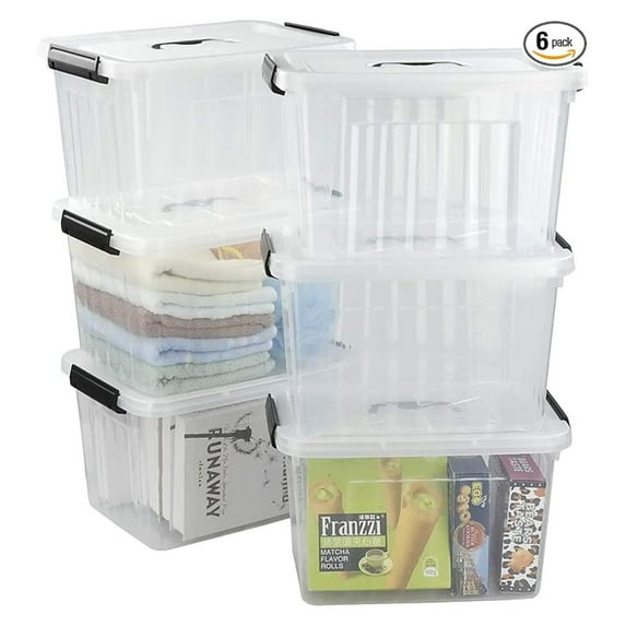 10 Liter Storage Boxes, Clear Plastic Storage Totes with Lids Set of 6 ...
