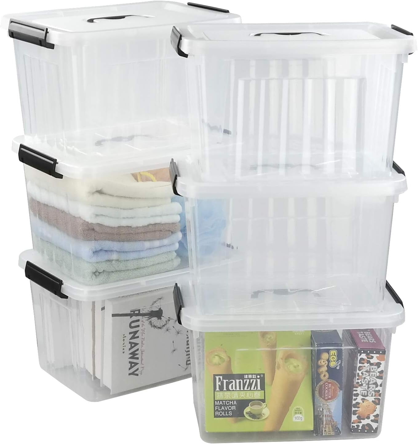 10 Liter Storage Boxes, Clear Plastic Storage Totes with Lids Set of 6 ...