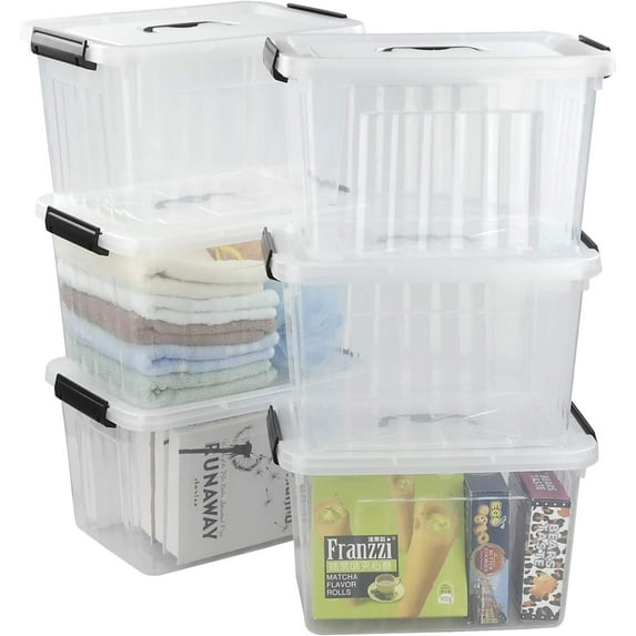10 Liter Storage Boxes, Clear Plastic Storage Totes with Lids Set of 6 ...