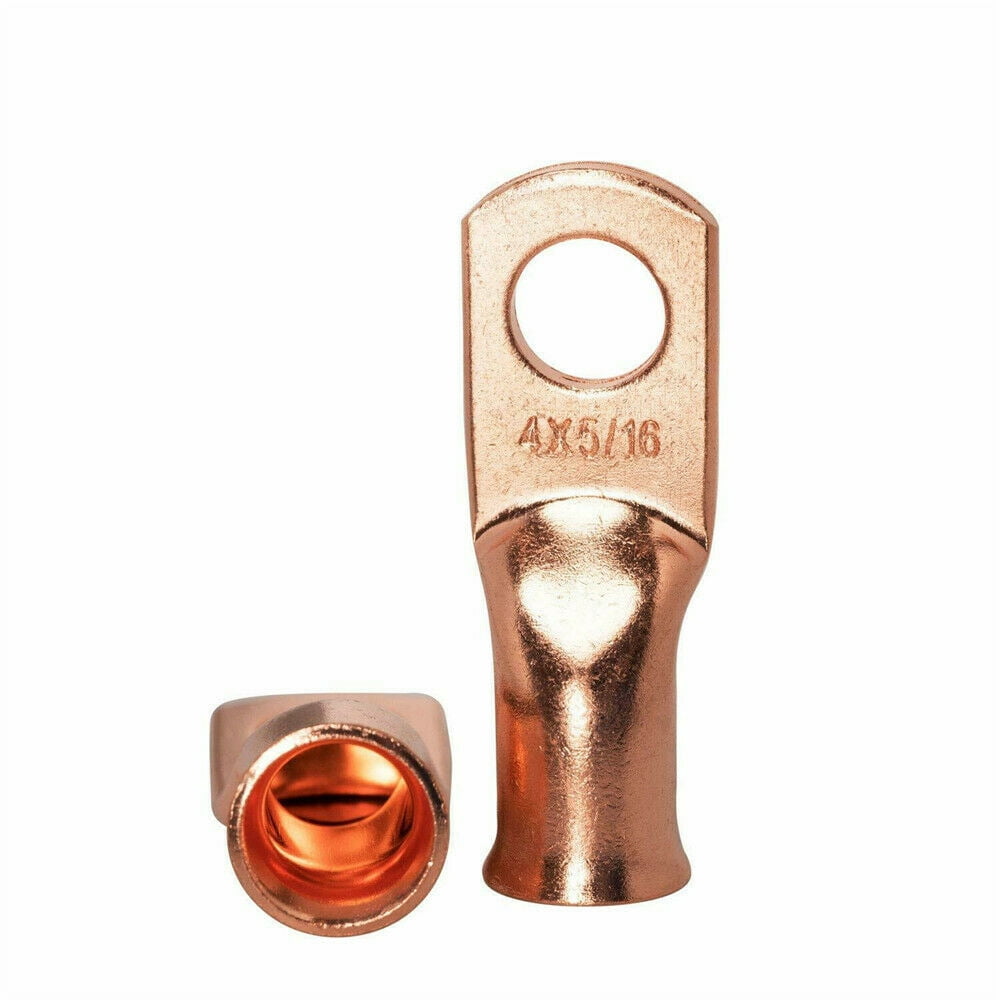 10 Lot 4 AWG 5/16" Hole Ring Terminal Lugs Bare Copper Uninsulated Gauge - Walmart.com