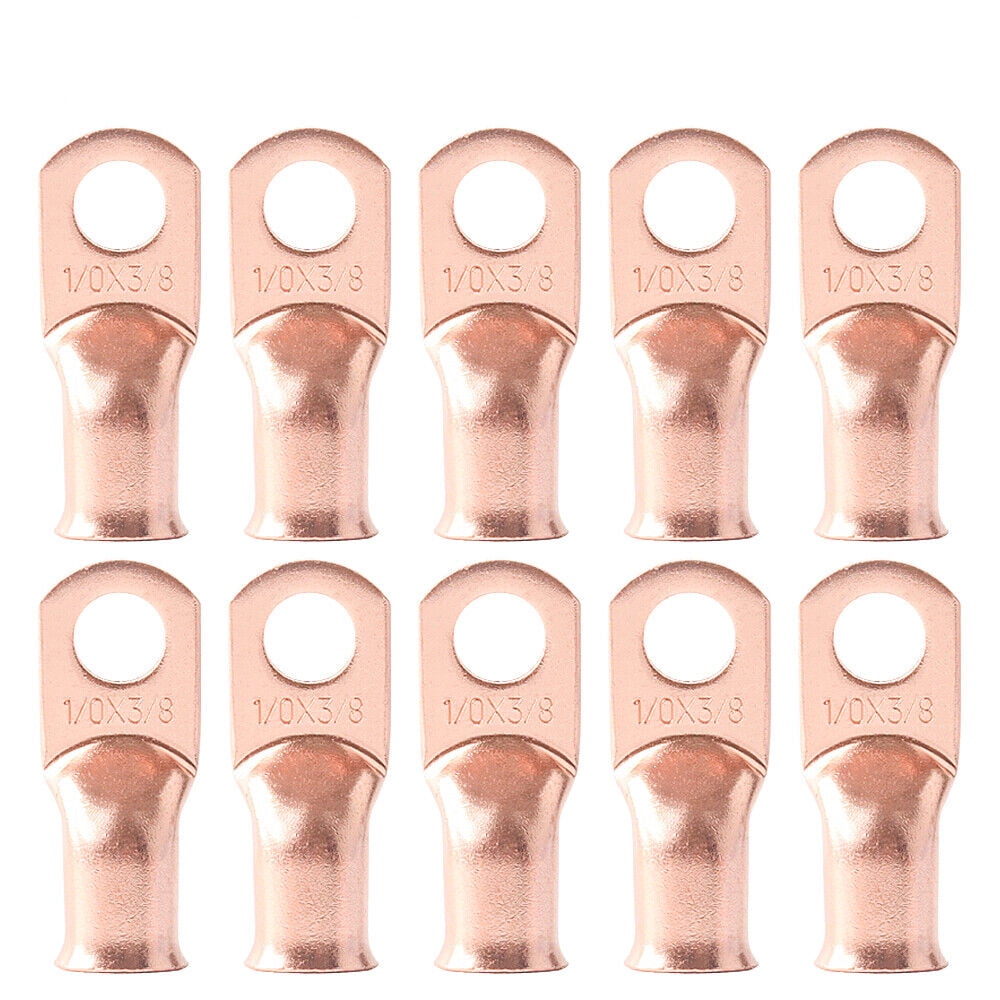 10 Lot Gauge 1/0×3/8" Hole Ring Terminal Lug Bare Copper Uninsulated ...