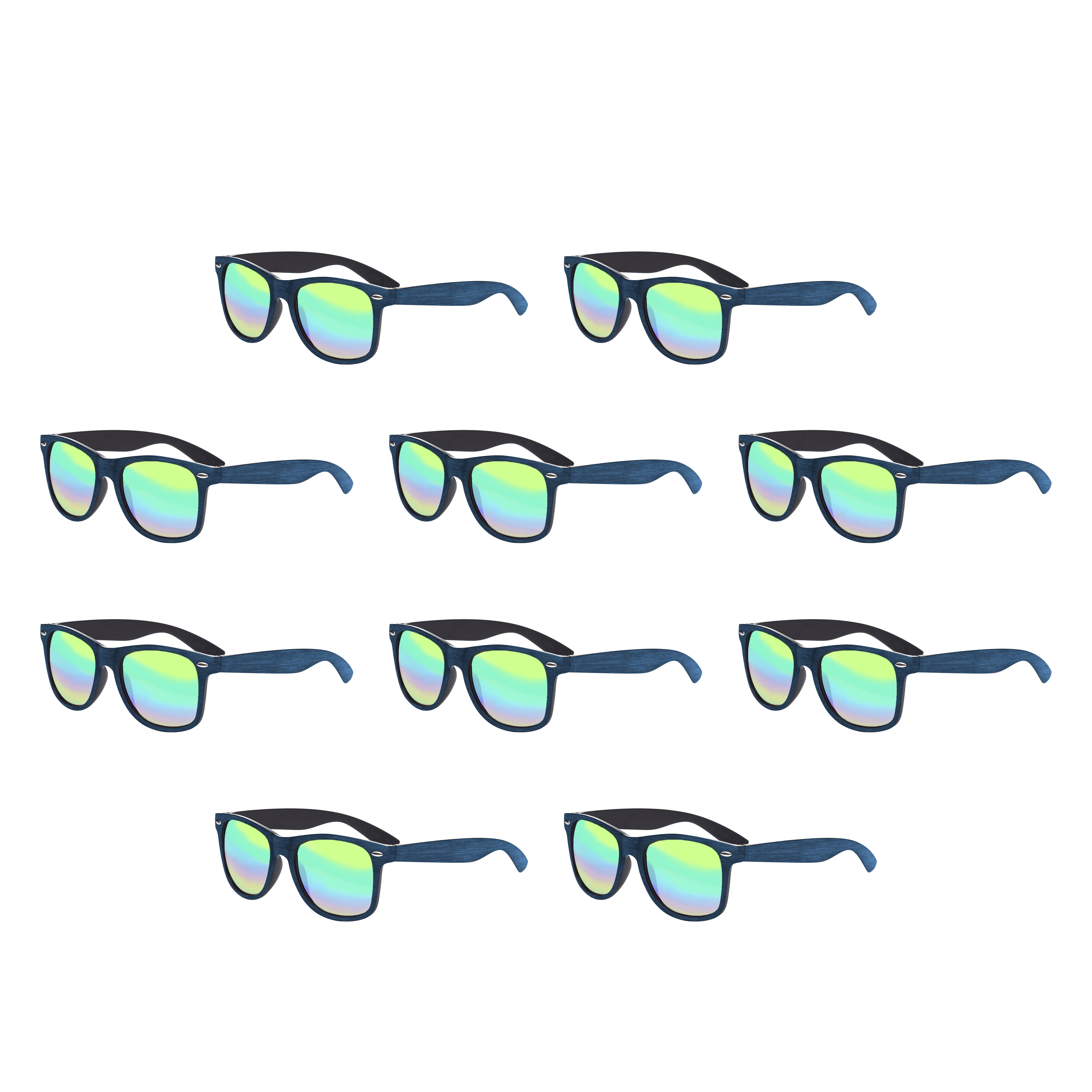 10 Matte Woodgrain Finish Sunglasses Pack - Reflector Lenses, UV 400 ...