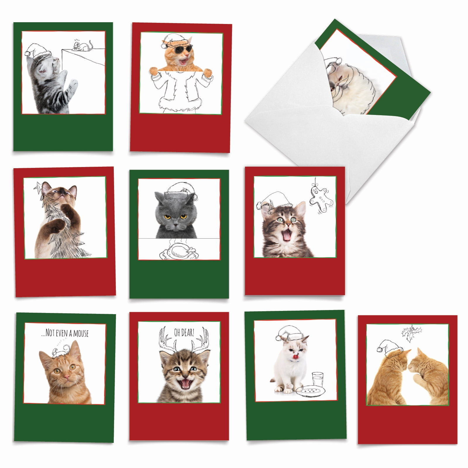 10 Merry Christmas Note Cards Pack (4 x 5.12 Inch) - CHRISTMAS CATS ...