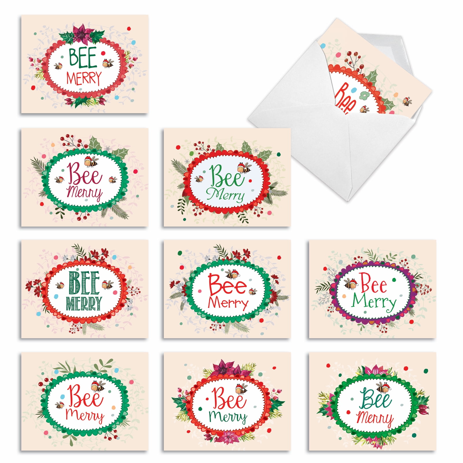 10 Merry Christmas Note Cards Pack (4 x 5.12 Inch) - Let It Bee ...