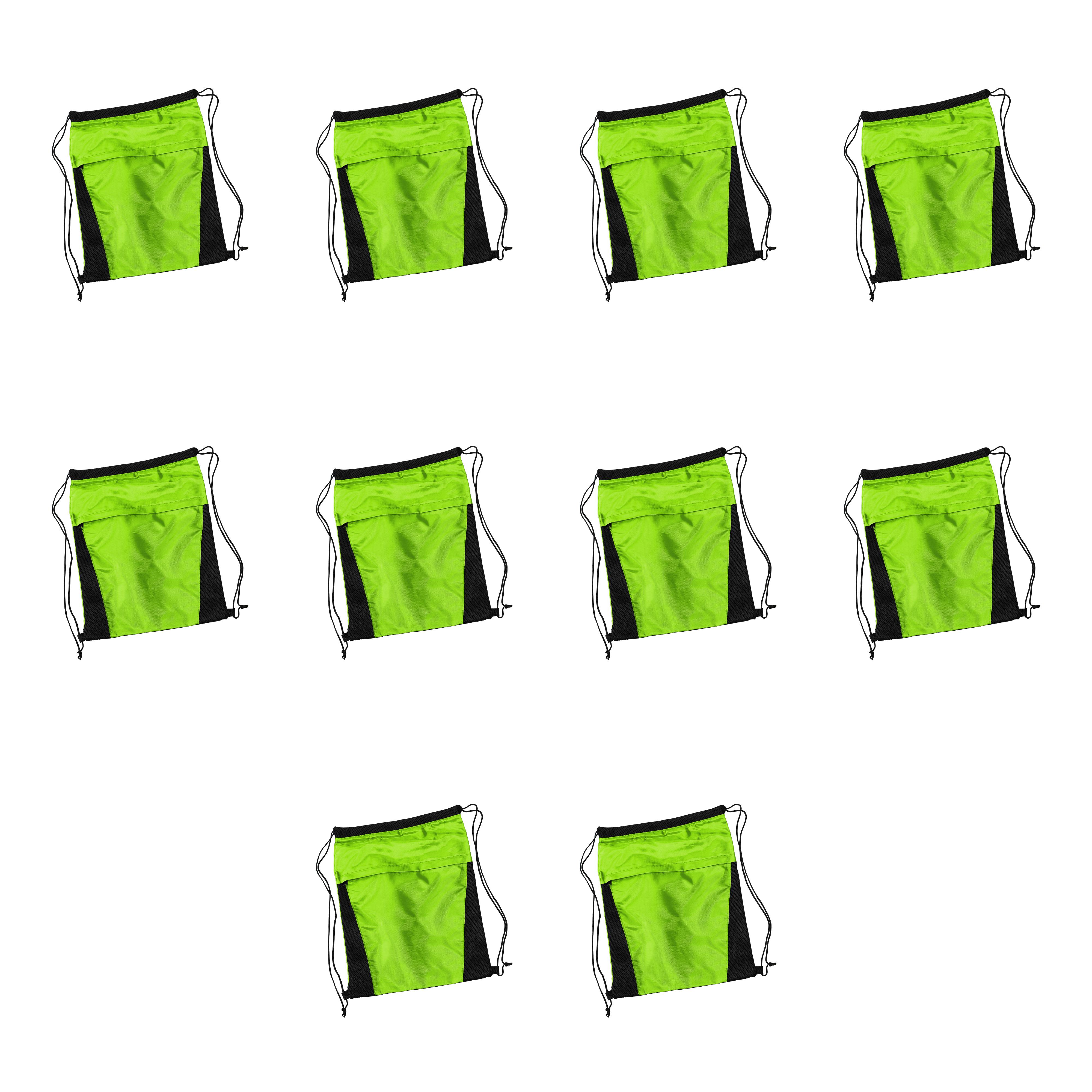 10 Mesh Accent Drawstring Backpacks Set - Two Tone, Front Pocket, Side ...