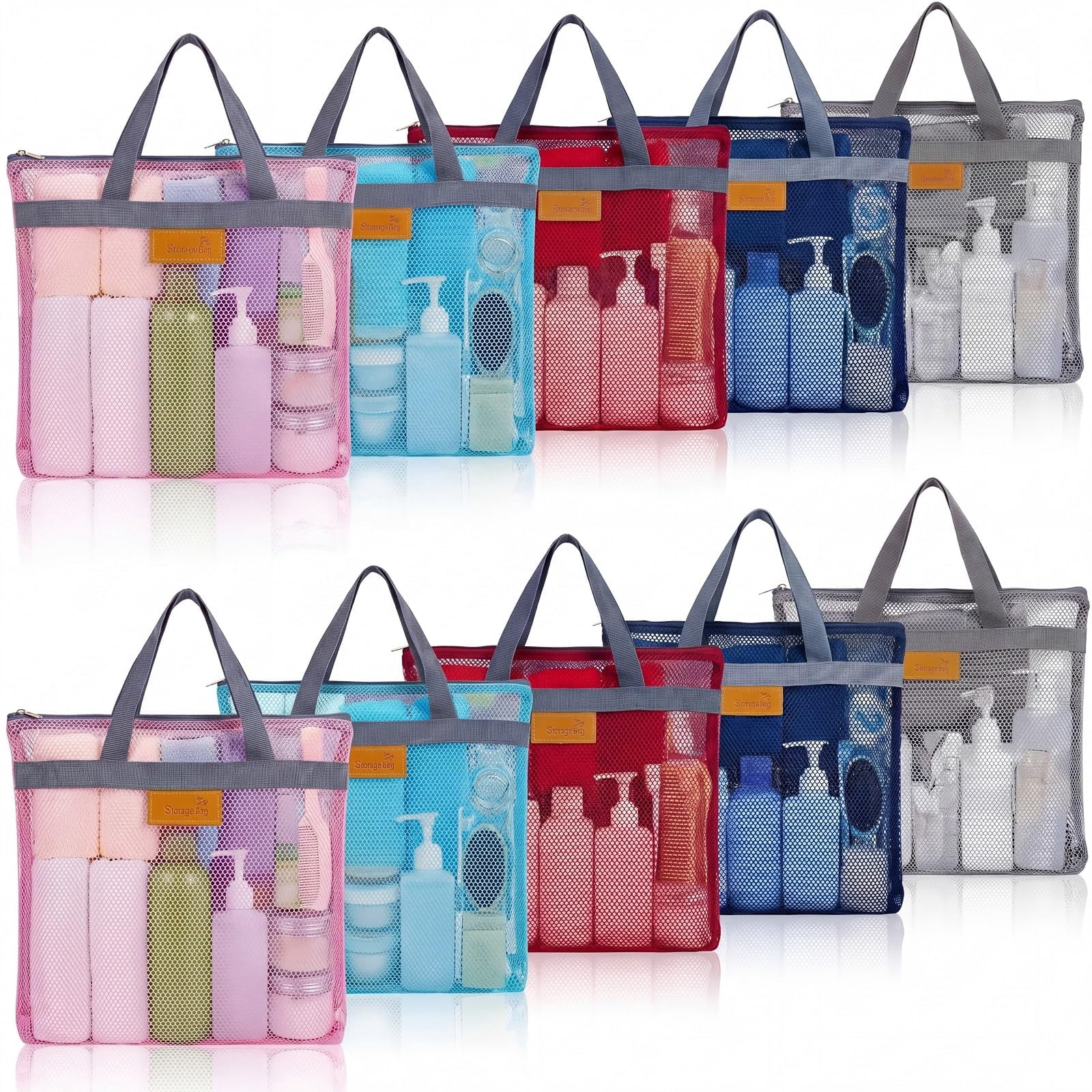 10 Mesh Toiletry Bath Organizer Gray Handle Portable Travel Storage Bag ...