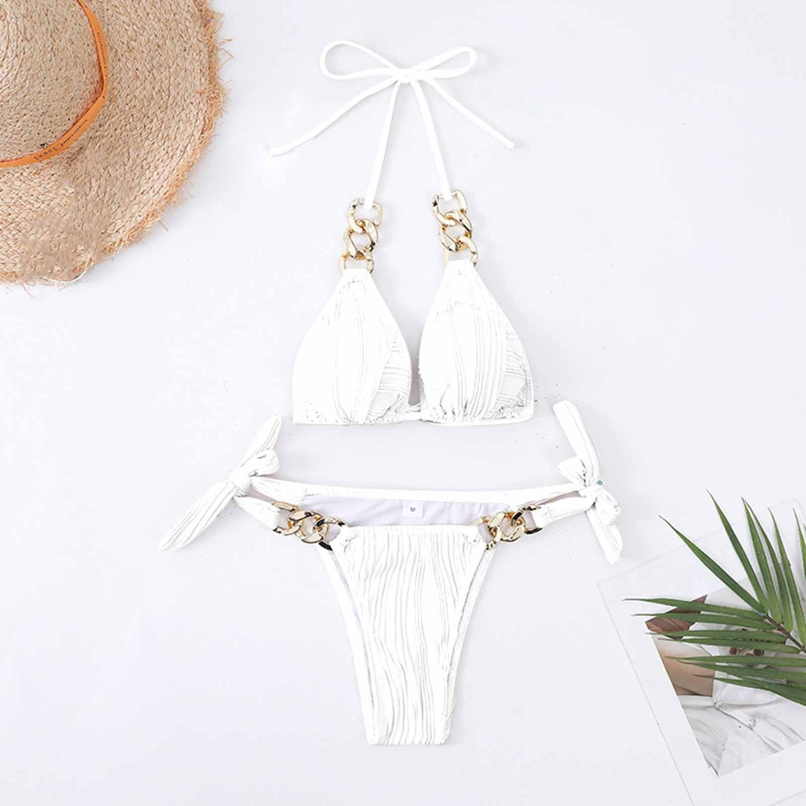 Under 10, Metal Accessories Solid Color Swimsuit, Hollowed Out Breast ...