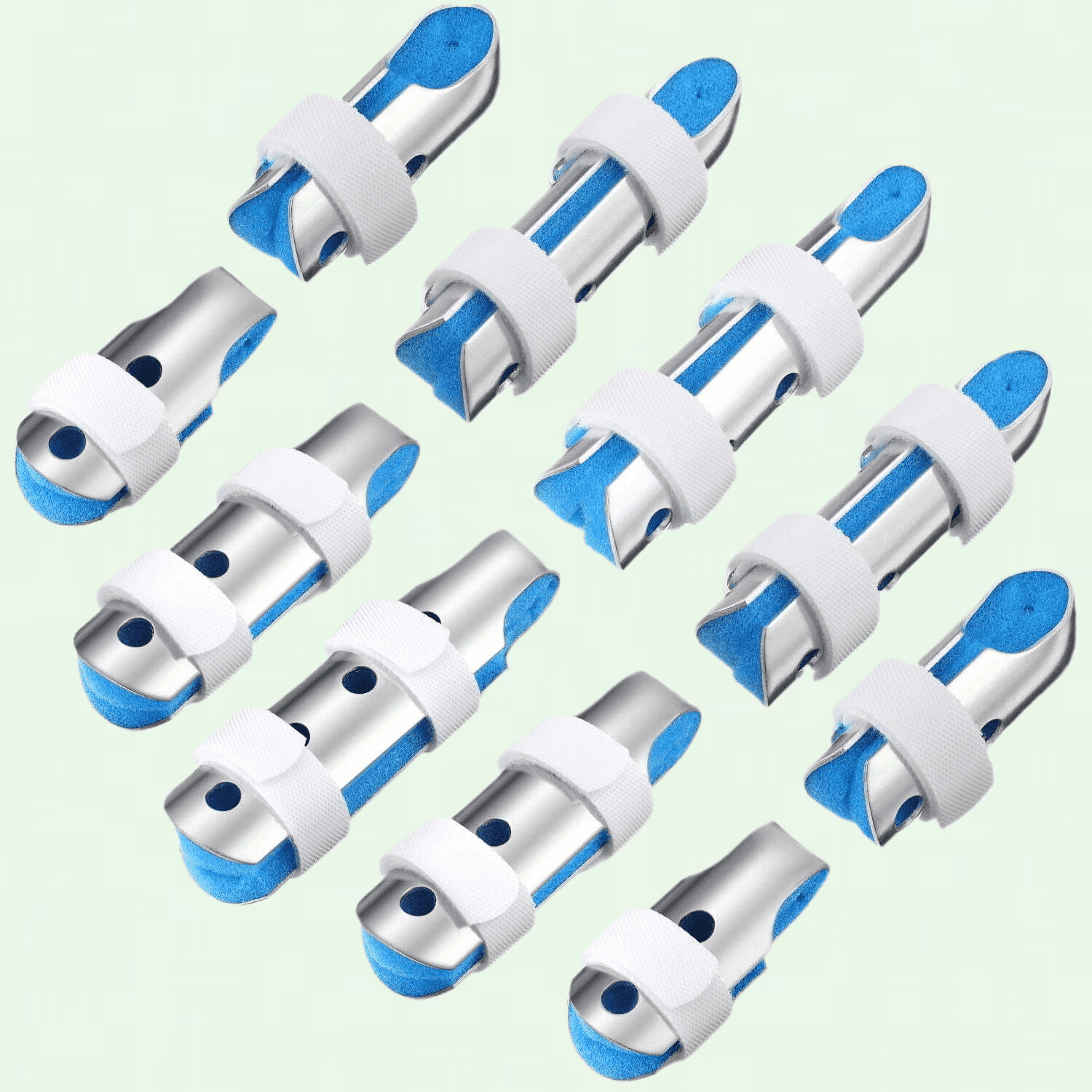 10 Metal Finger Splints with Foam Interior and Loop Straps, 3 Sizes ...