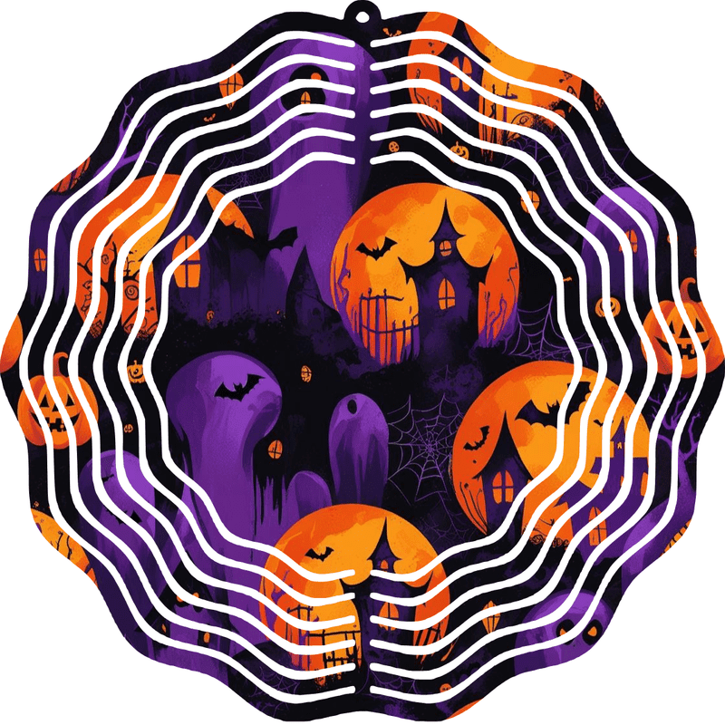 10" Metal Halloween Wind Spinner - Haunted House & Bat Outdoor Yard ...