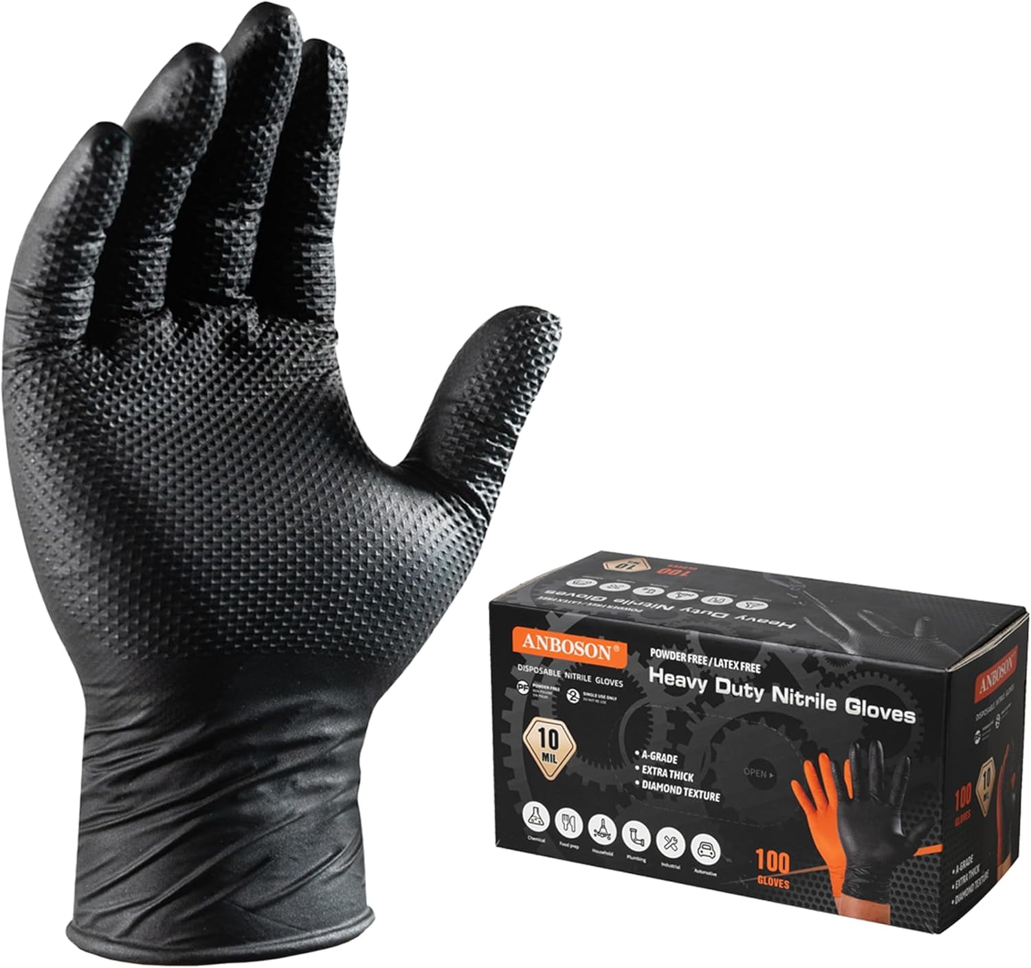 10 Mil Diamond Textured Nitrile Gloves, Heavy Duty Disposable, Extra ...