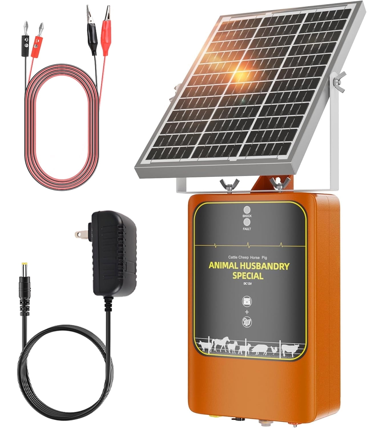 10-Mile Livestock Electric Fence, 12W Solar Panel Fast Charging,24-Hour ...