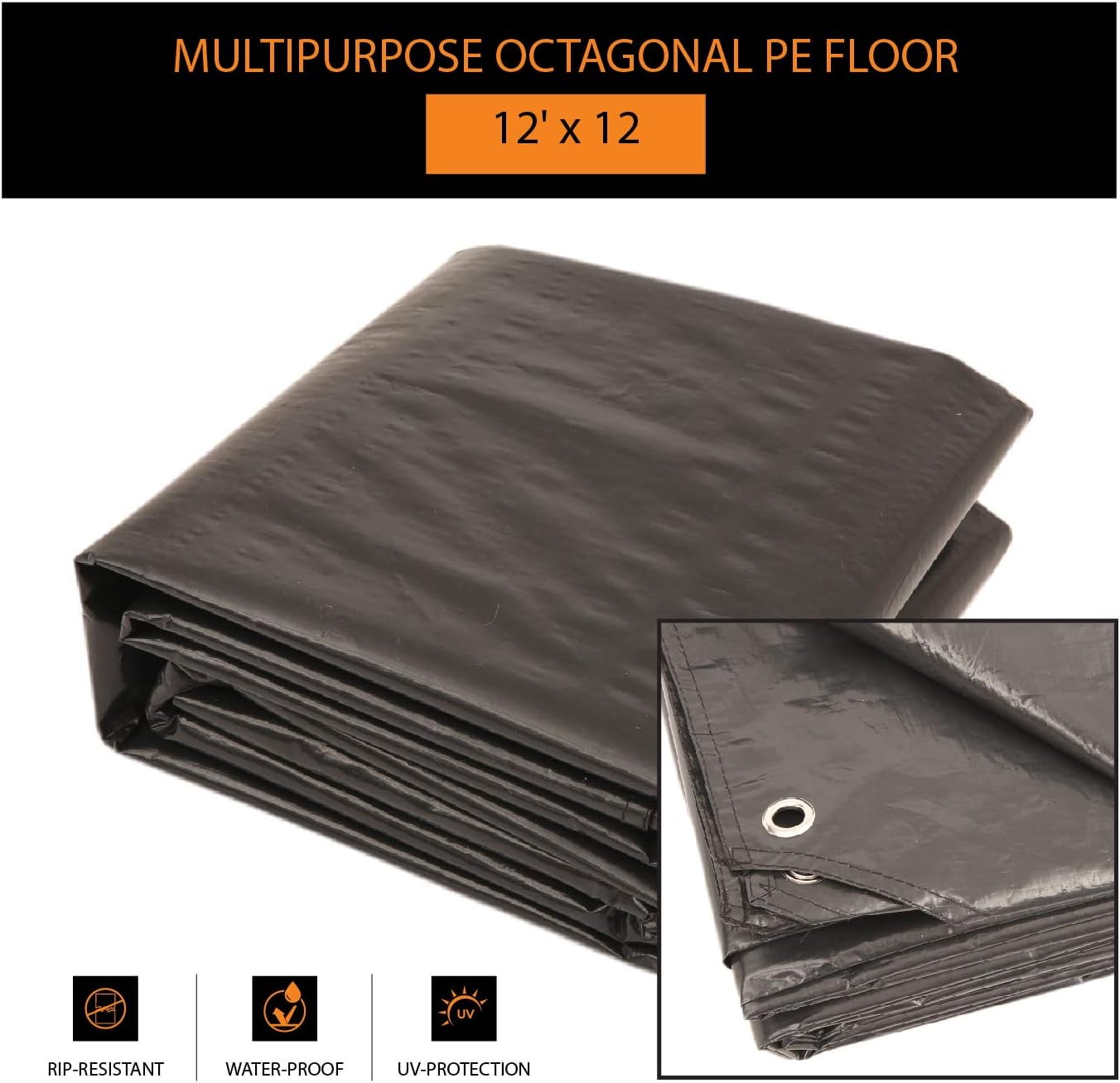 12'x12' Heavy Duty Waterproof Tarp, 10 Mil Thick PE Floor Mat, UV ...