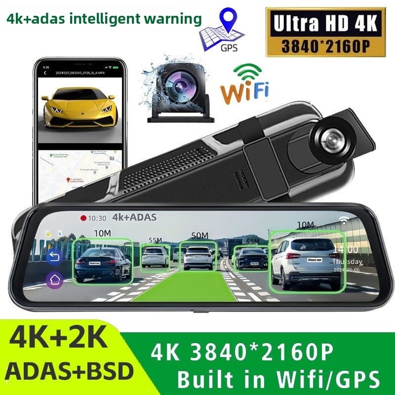 10" Mirror Dash Cam 4K Front and Rear, Touchscreen Dual Lens Car Camera ...