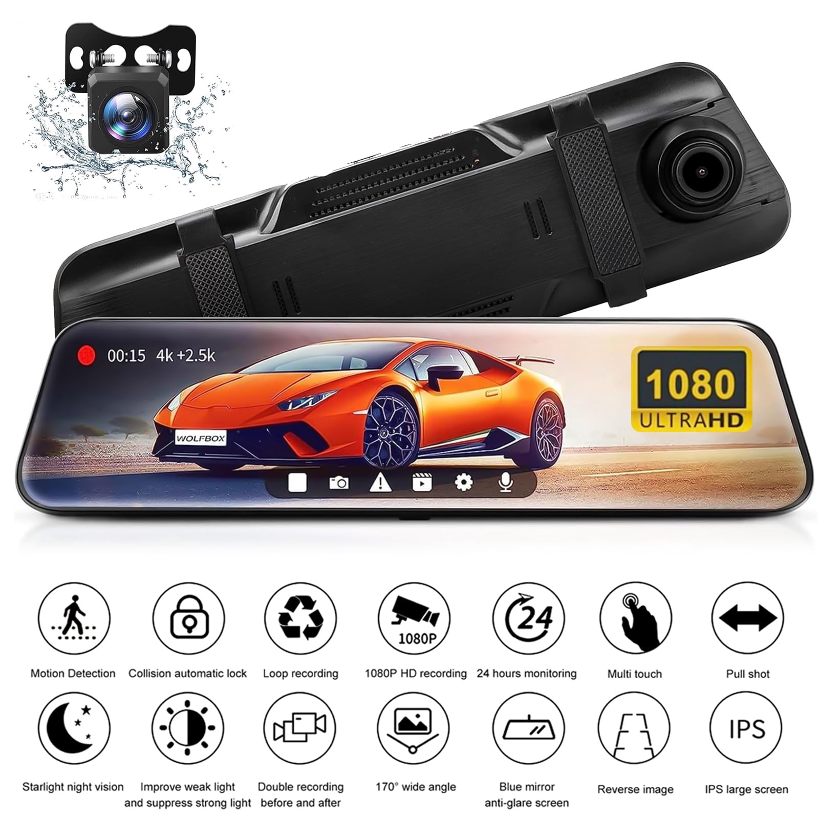 10" Mirror Dash Cam,Kepeak 1080P FHD Full Touch Screen Front and Rear ...