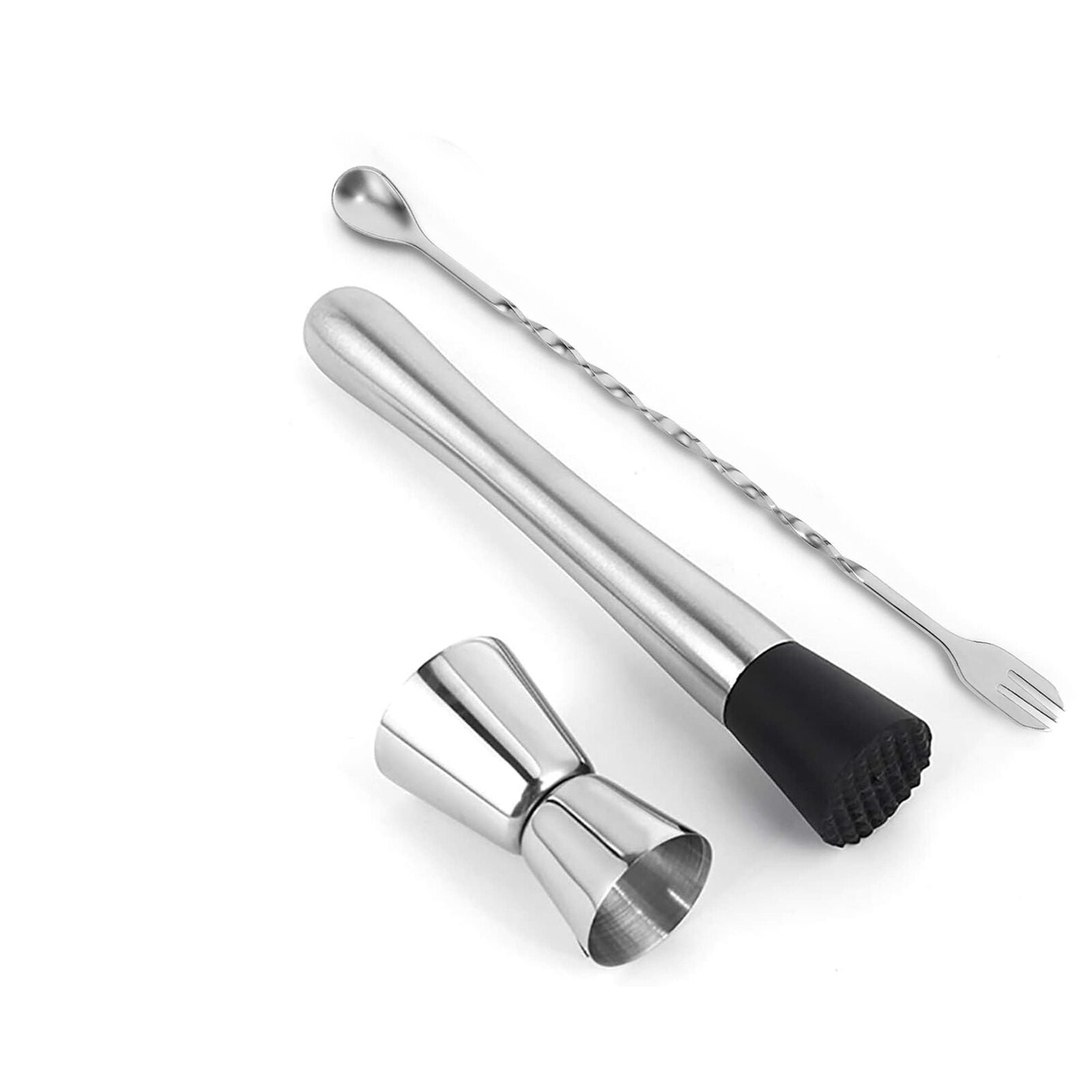 10'' Muddler for Cocktails With Cocktail Spoon Long Handle and Jigger 0 ...