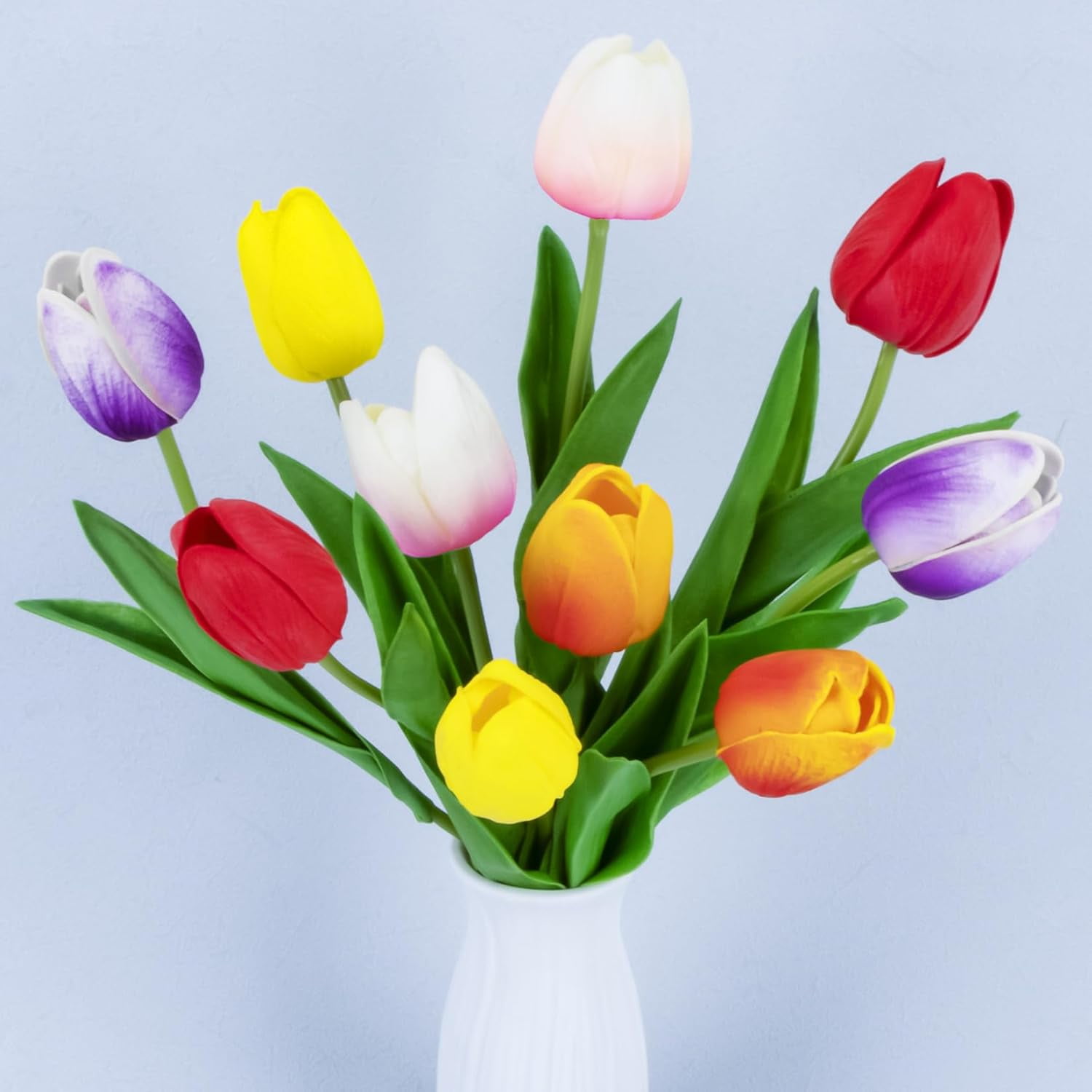 10 Multicolor Tulips Artificial Flowers - Fake Tulips Real Touch ...