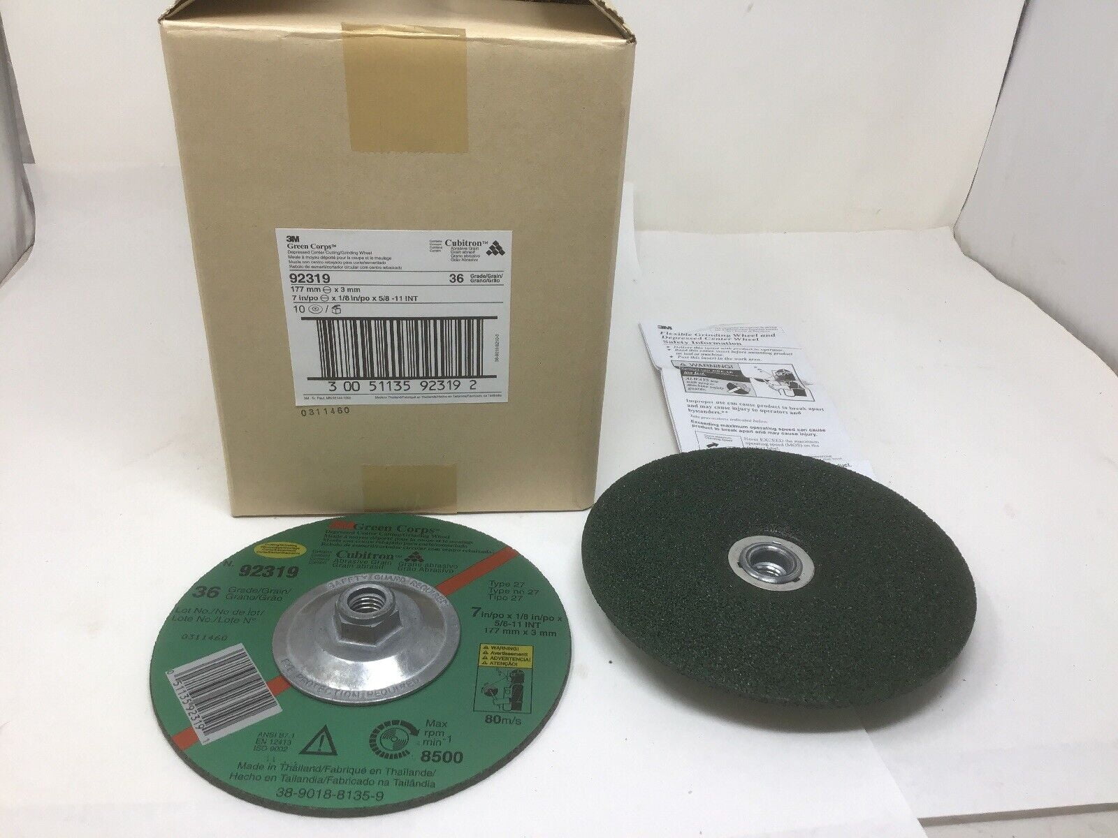 10 NEW 3M 92319 Grinder Cutting Grinding Wheels 7” Green Corps 5/8-11 ...