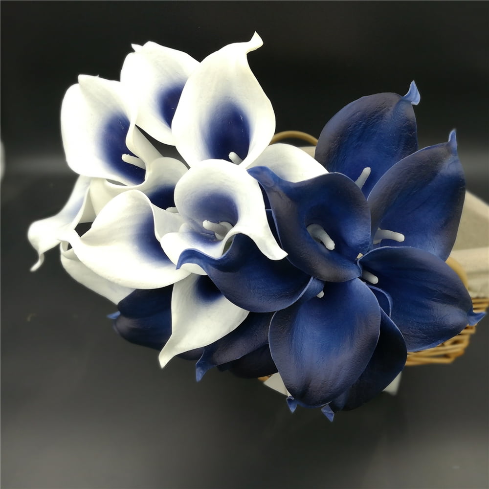 10 Navy Blue Calla Lilies PU Real Touch Flowers Wedding decoration ...