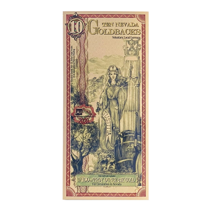 10 Nevada Goldbacks 1/100 oz 24K Gold Foil Aurum Note - Walmart.com