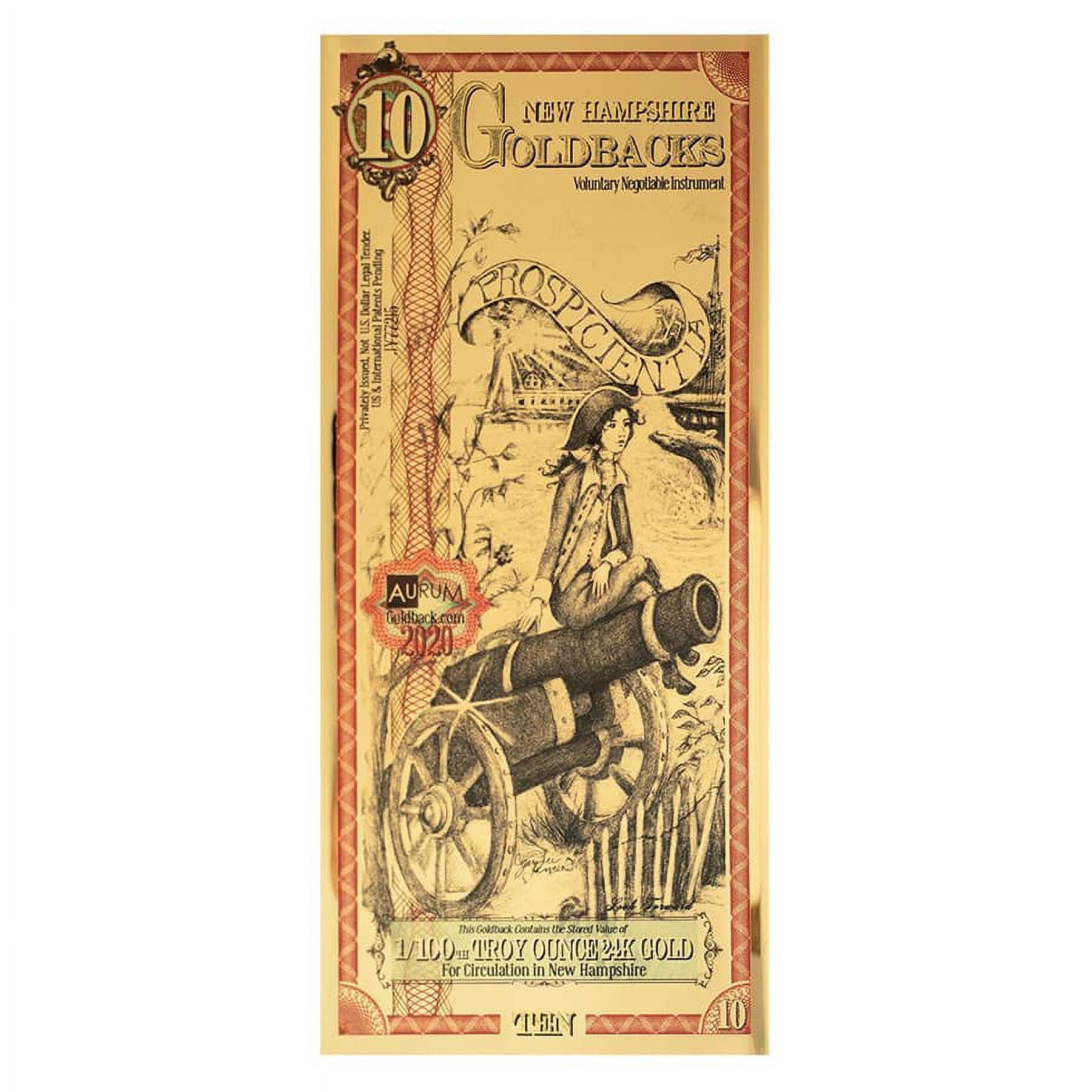 10 New Hampshire Goldback 1/100 oz 24K Gold Foil Aurum Note - Walmart.com