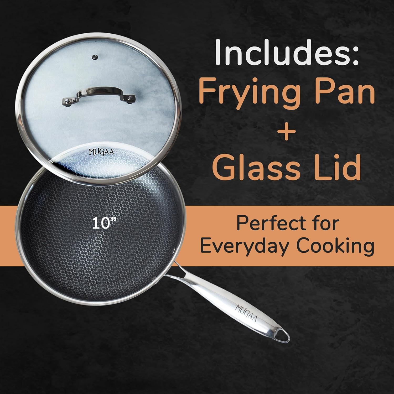 10 Inch Non-Stick Stainless Steel Frying Pan with Lid | Hybrid Skillet ...