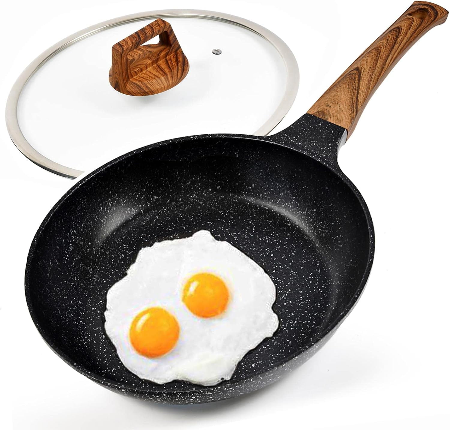 10" Nonstick Frying Pan with Lid - PFOA-Free Granite Coating Chef's Pan ...