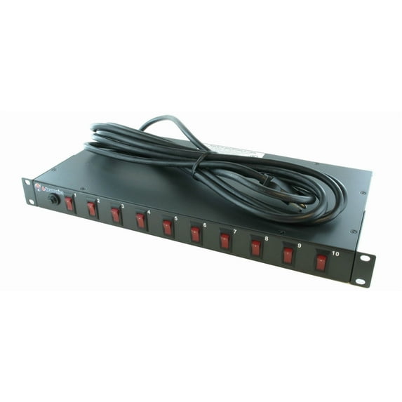 10 OUTLET RACK MOUNT POWER STRIP PDU LIGHT CONTROLLER w/ LIGHTED POWER ...