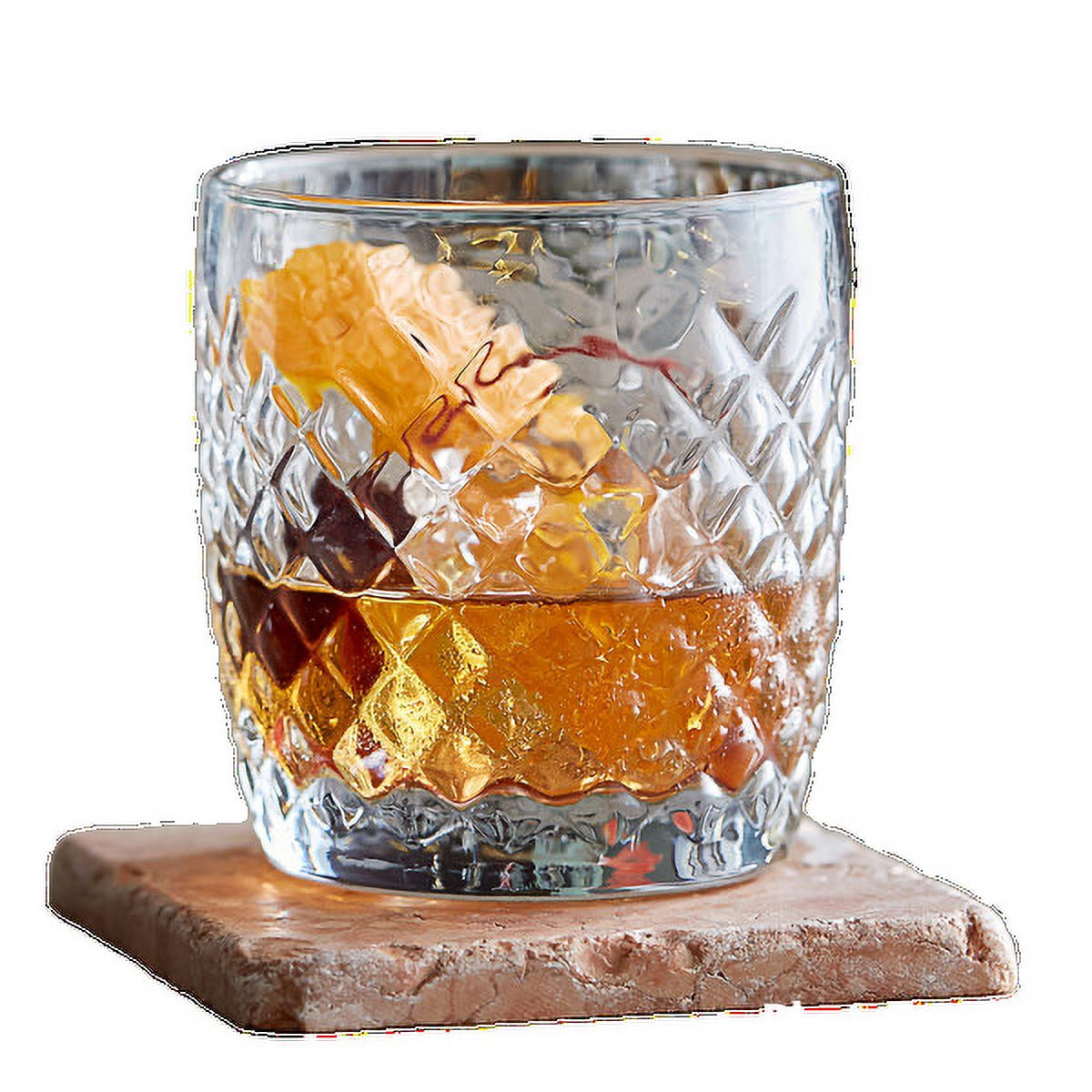 10 OZ Rocks Glasses with Coasters, 6 Pieces Cross-Hatch Textured ...