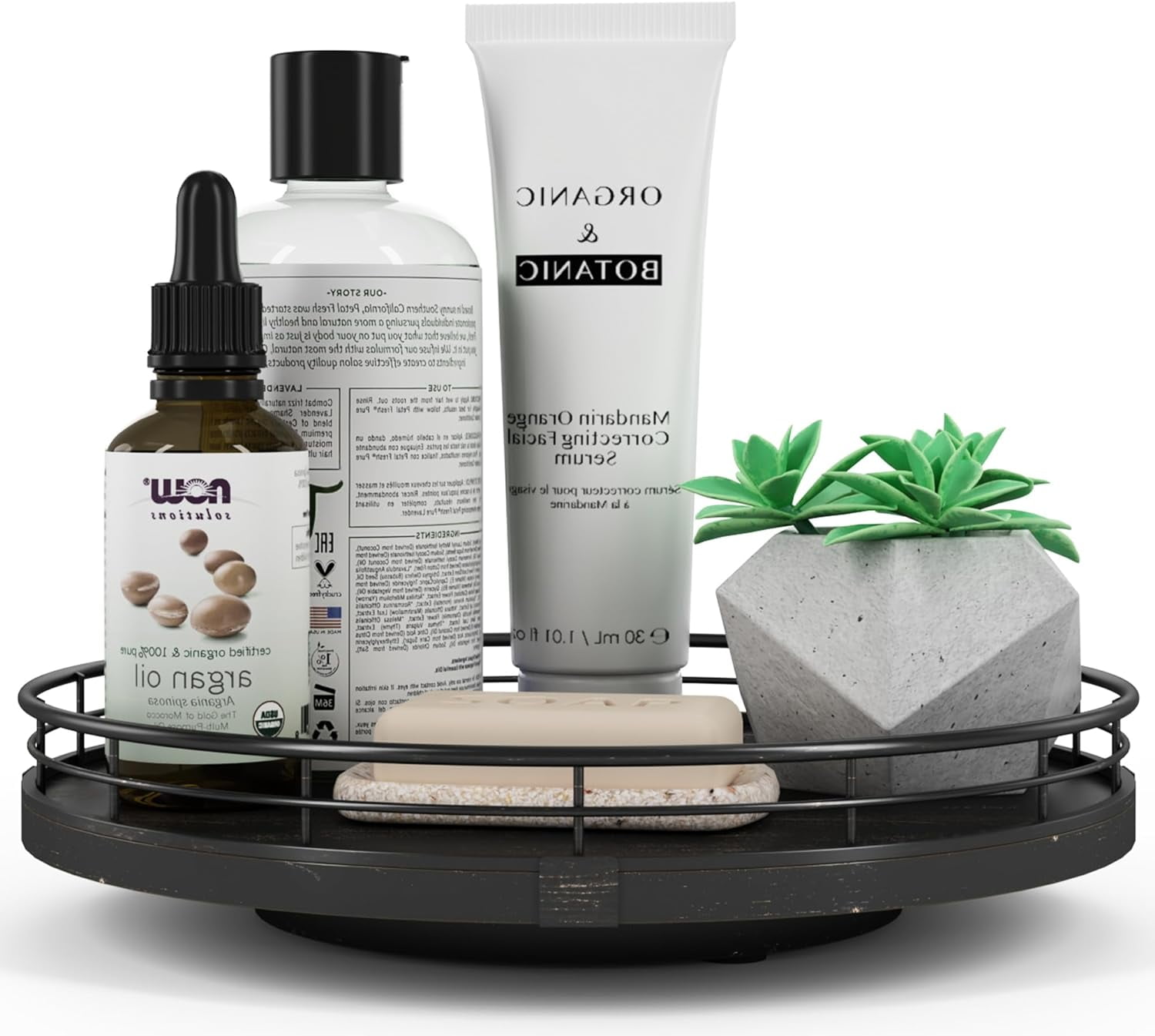 10" Oak Bathroom Vanity Tray Turntable for Perfume Candle, Round Wooden ...