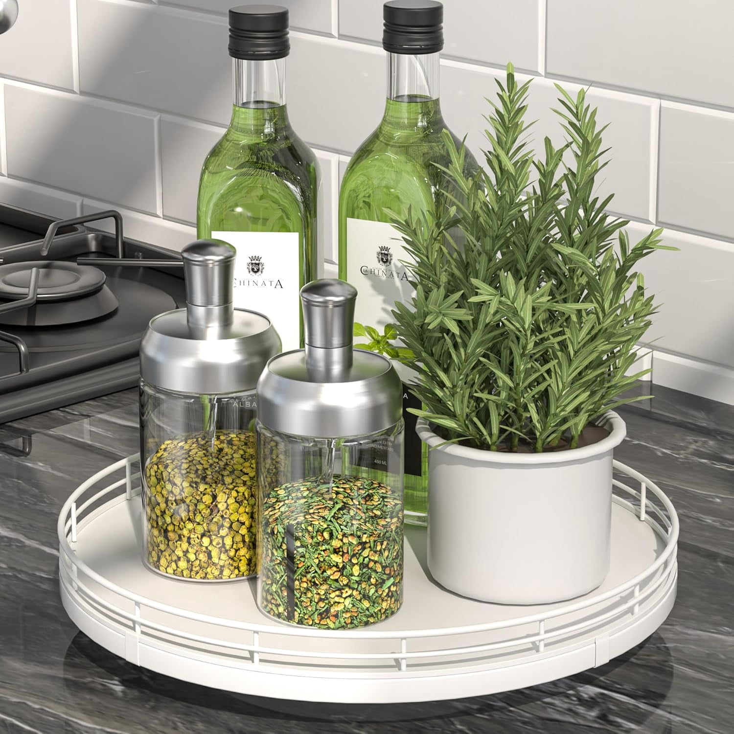 10" Oak Wood Lazy Susan Organizer, Lazy Susan for Cabinet Dining Table ...