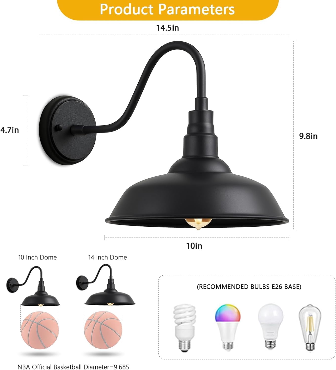 10" Outdoor Barn Gooseneck Light, Classic Farmhouse Style Black Outdoor ...