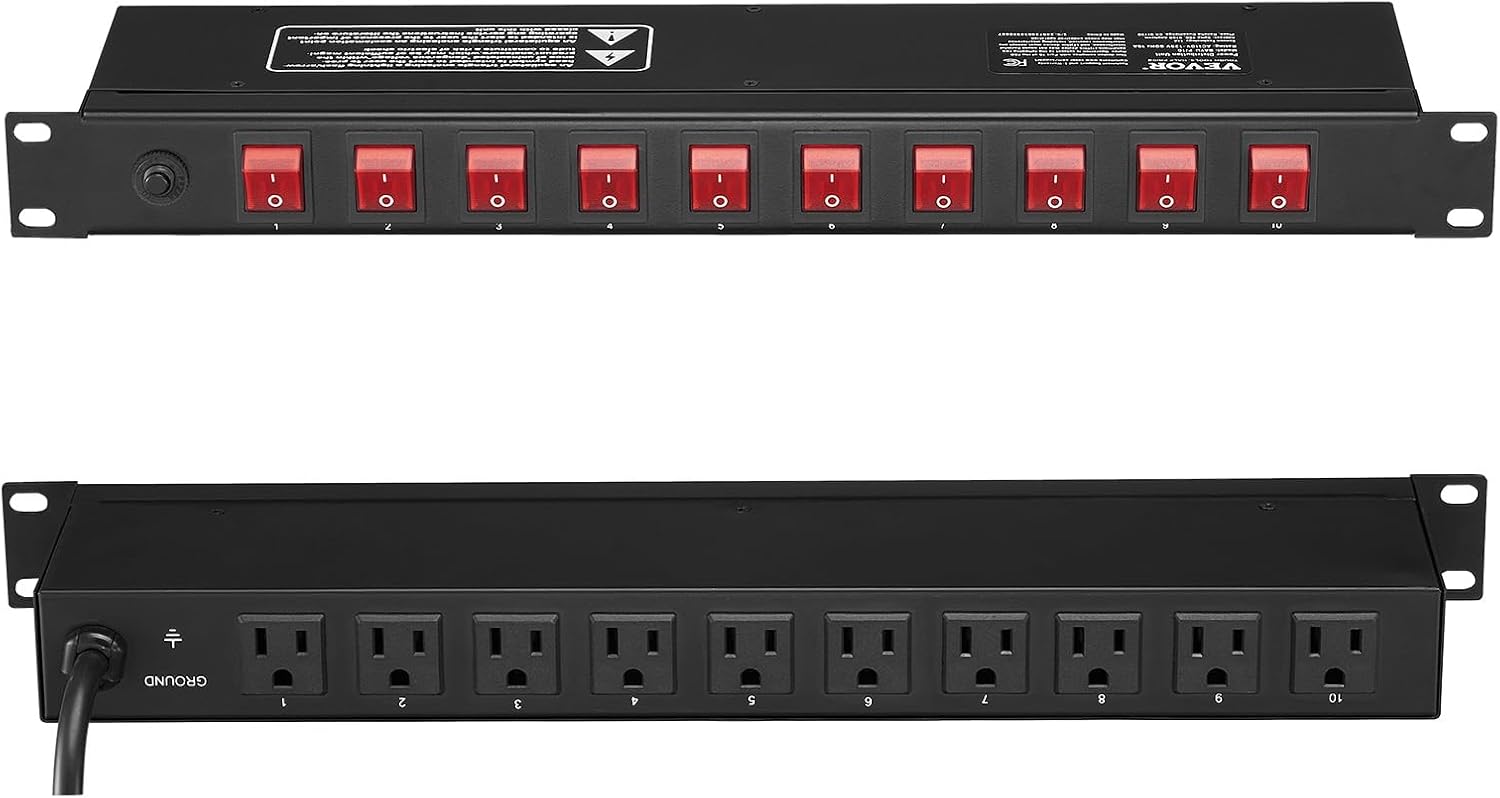 10 Outlet Horizontal 1U Rack Mount PDU Power Strip for Network Server Racks, 10 Individual Led ...