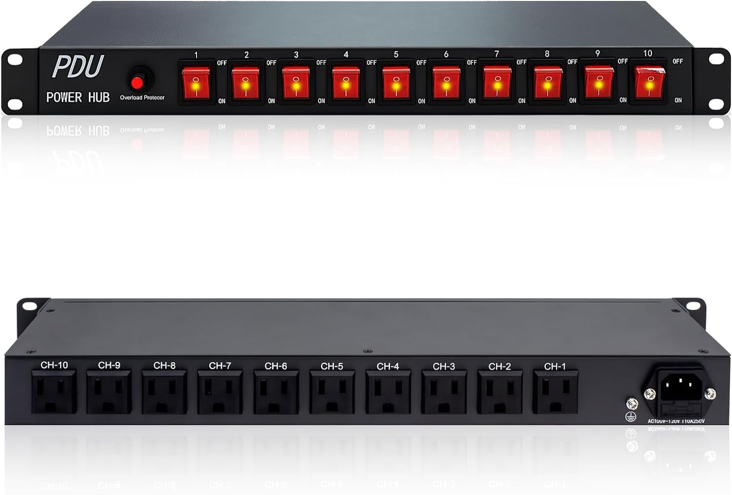 10 Outlet Horizontal 1U Rack Mount PDU Power Strip - Surge Protection,10 Individual Led ...