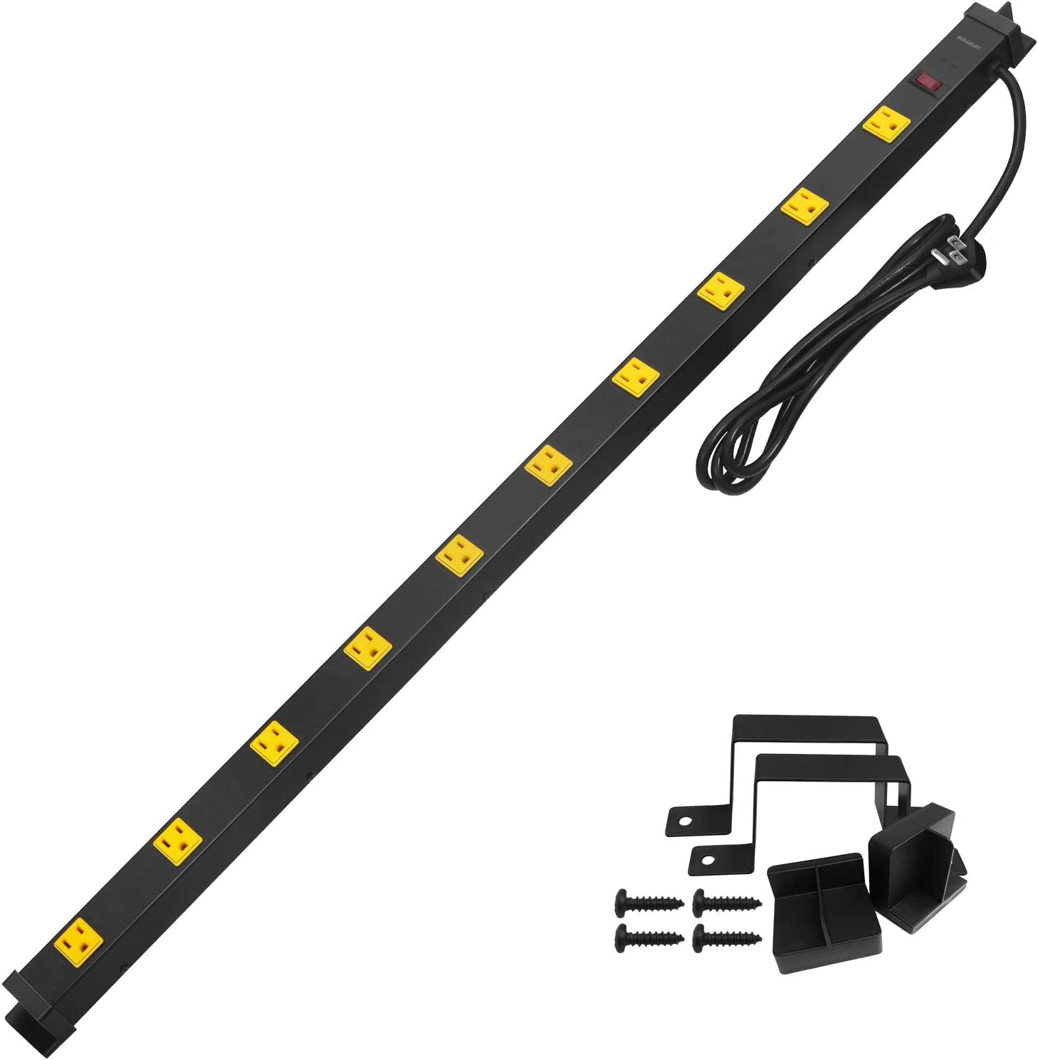 10 Outlet Long Power Strip Surge Protector, Industrial Heavy Duty Metal ...