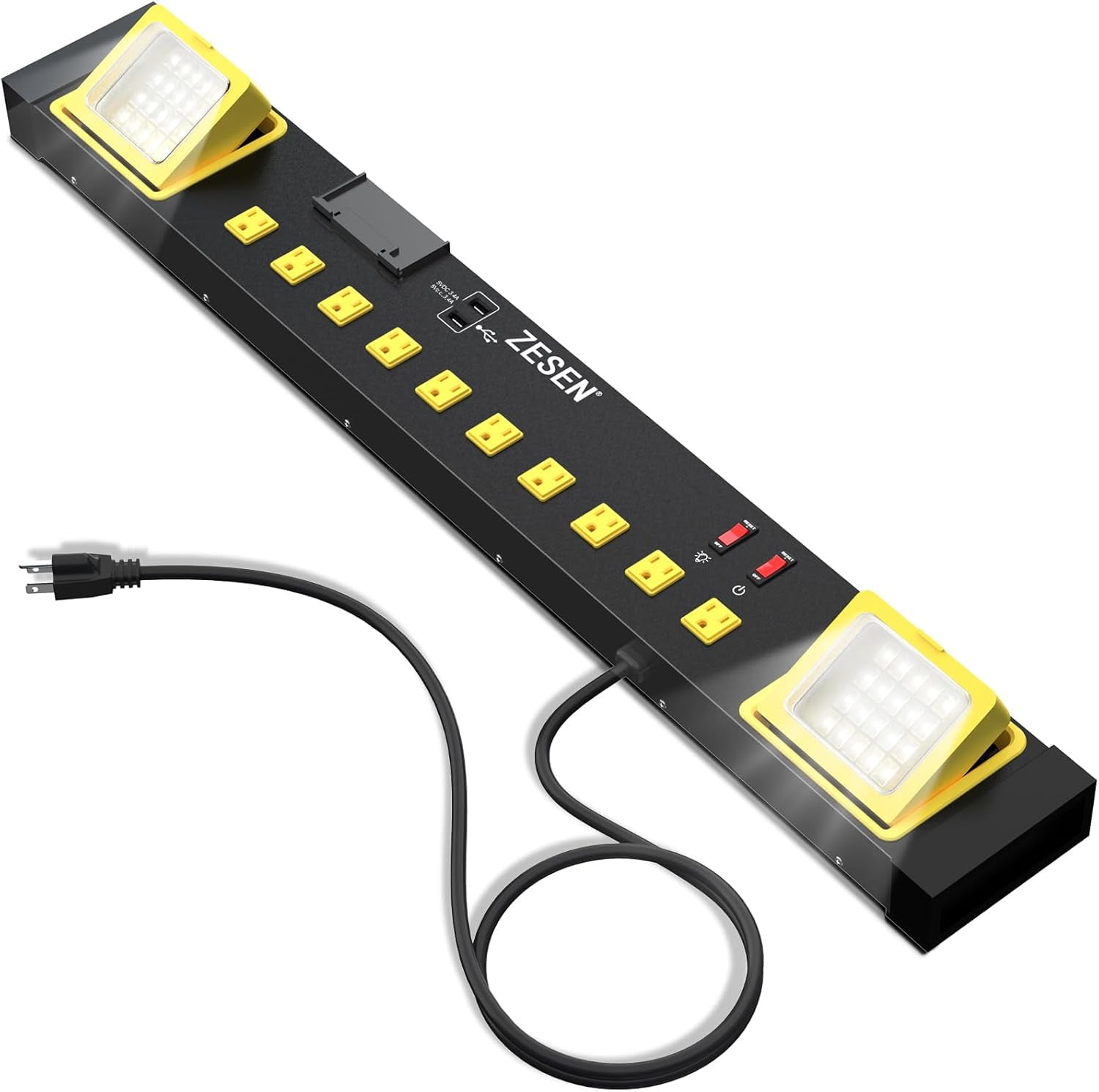 10 Outlet Power Strip with LED Worklight, Heavy Duty Metal Surge ...