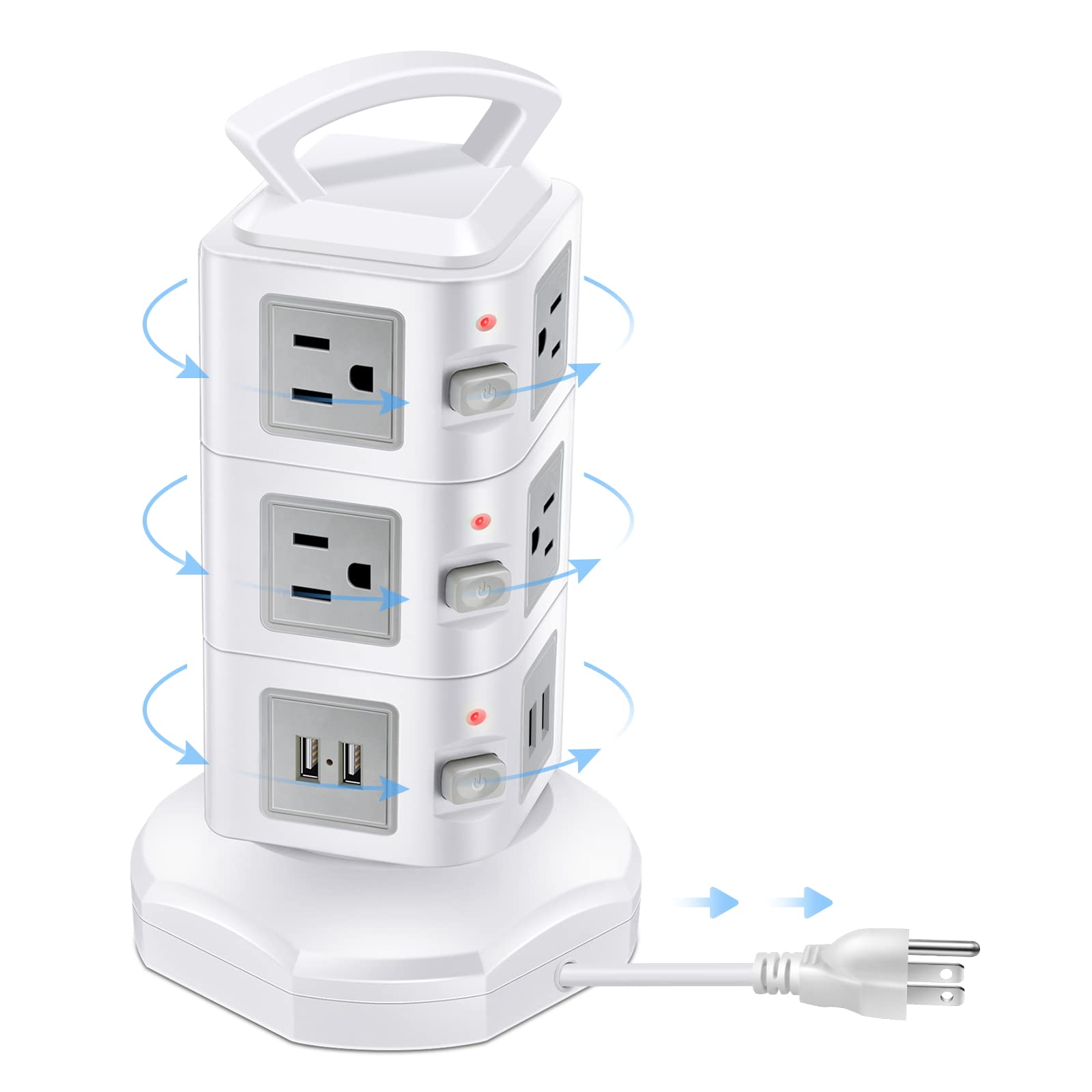 10-Outlet Power Strip Tower | Outlet Expander | Retractable Extension 4 ...
