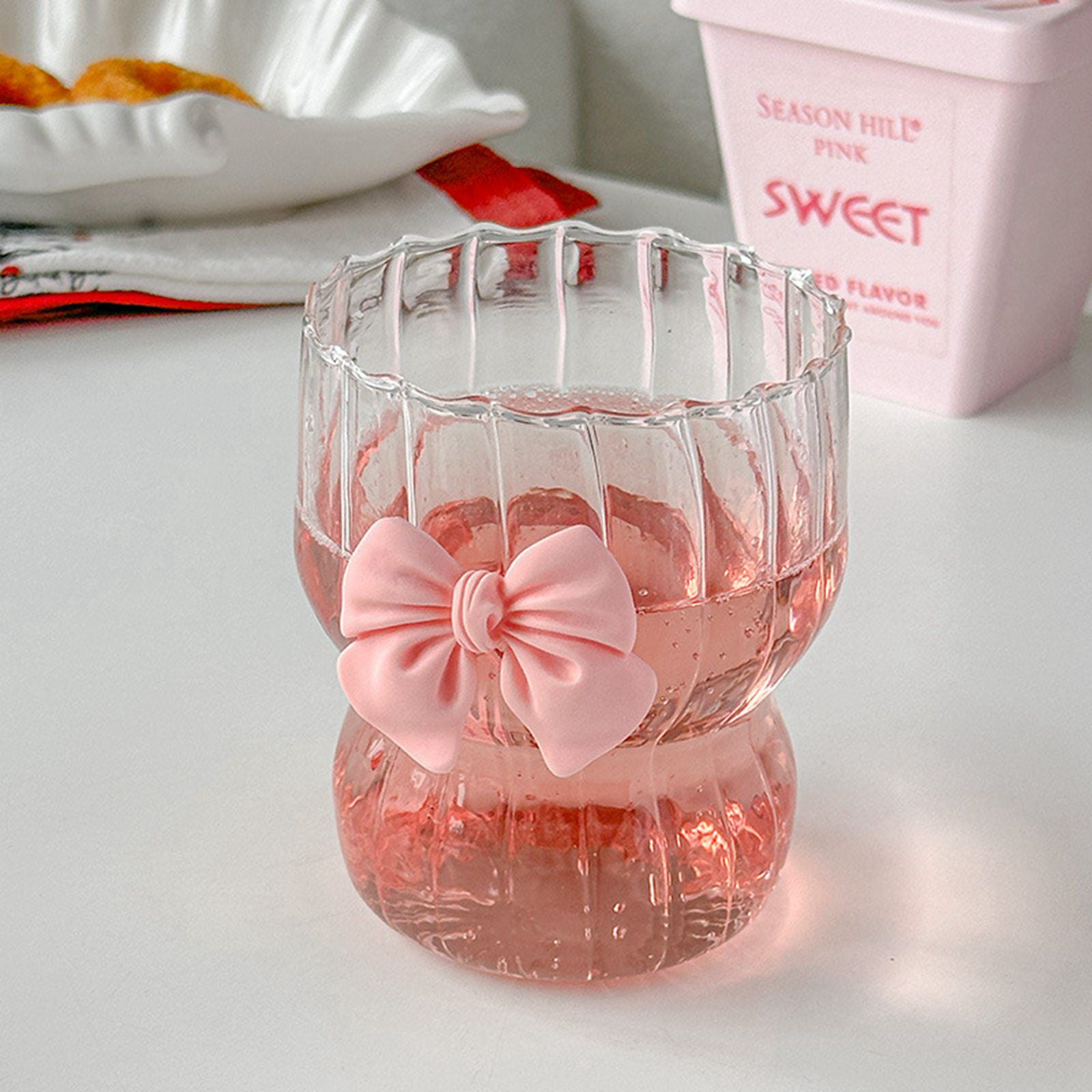 10 Oz Drinking Glasses with Bow-knot Ripple,Ribbed Glass Cups,For ...