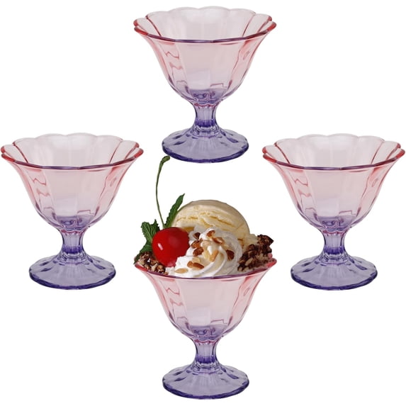 10 Oz Glass Ice Cream Bowls Set of 4, Footed Dessert Cups for Sundaes ...
