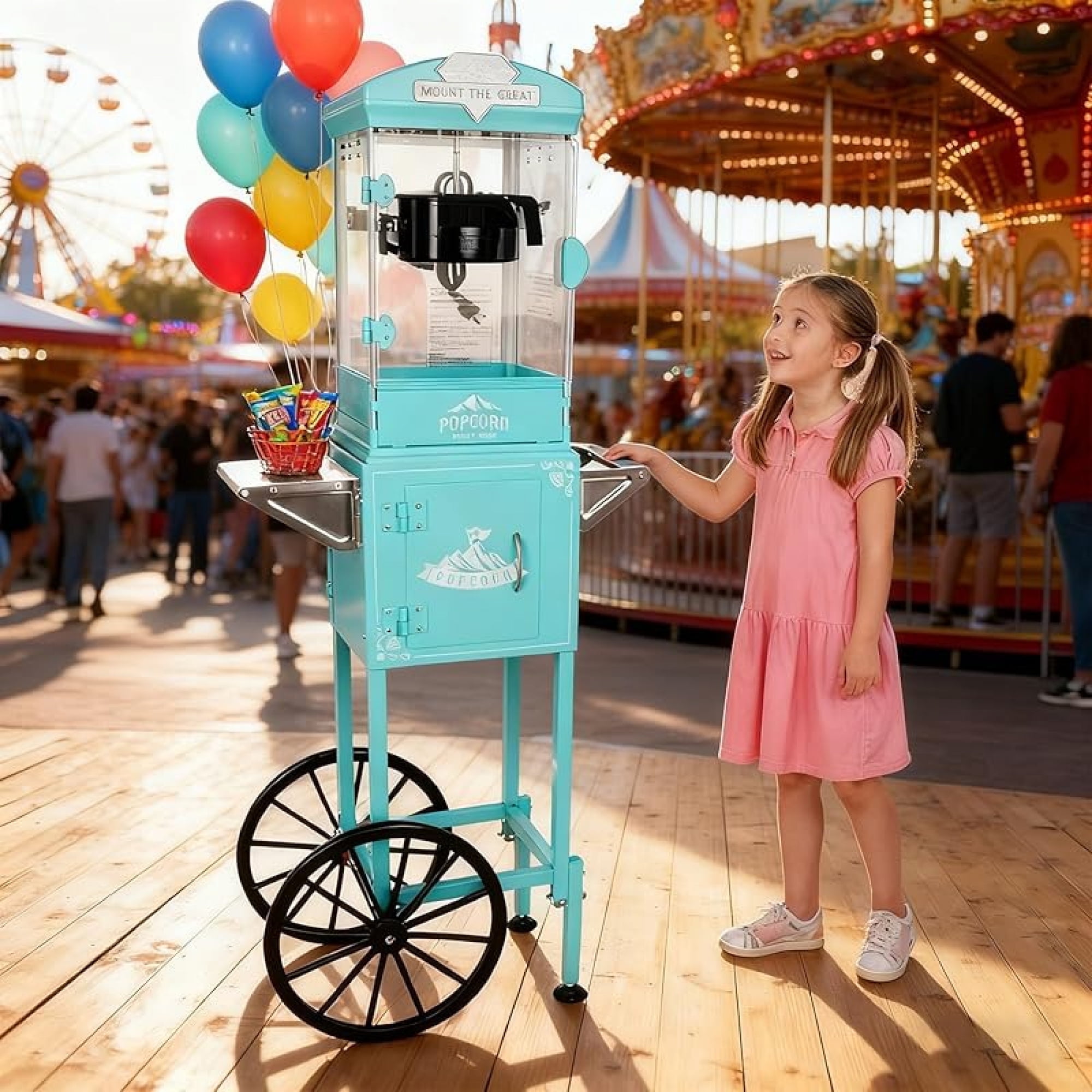10 Oz Popcorn Machine with Cart, Popcorn Popper Makes Up to 40 Cups ...