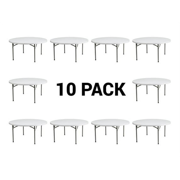 10 Pack - 60'' Round Plastic Folding Table, Heavy Duty, Banquet Table ...