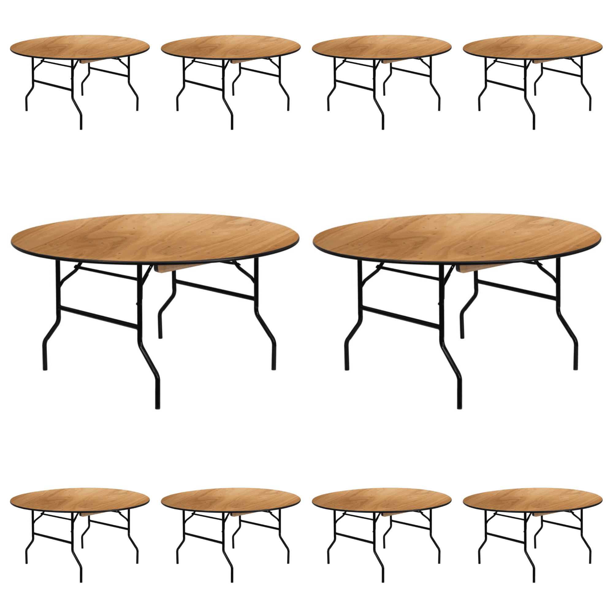 (10 PACK) 60" Round Wood Folding Banquet Table - Commercial Quality ...