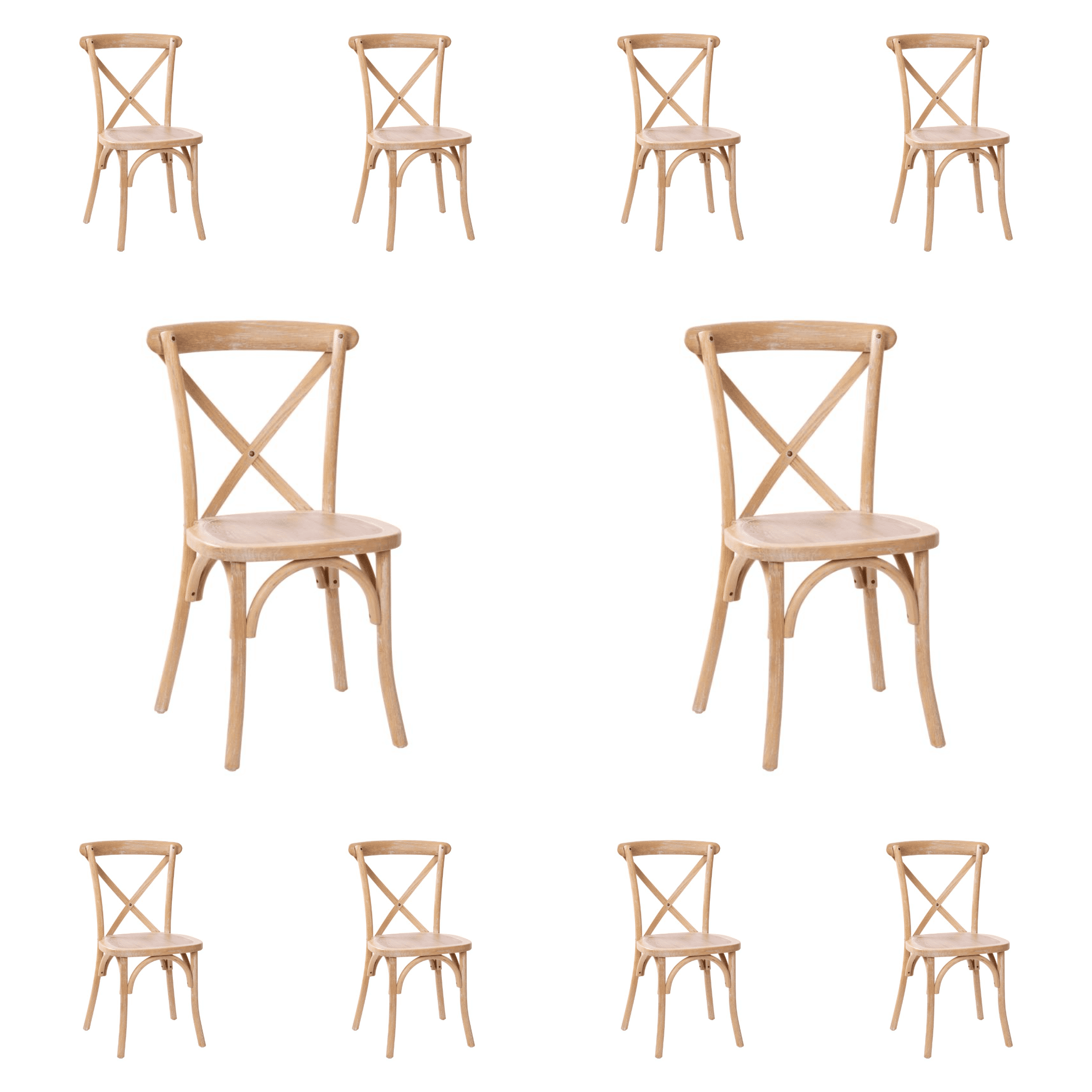 10 PACK Bistro Style Cross Back Driftwood Wood Stackable Dining Chair ...